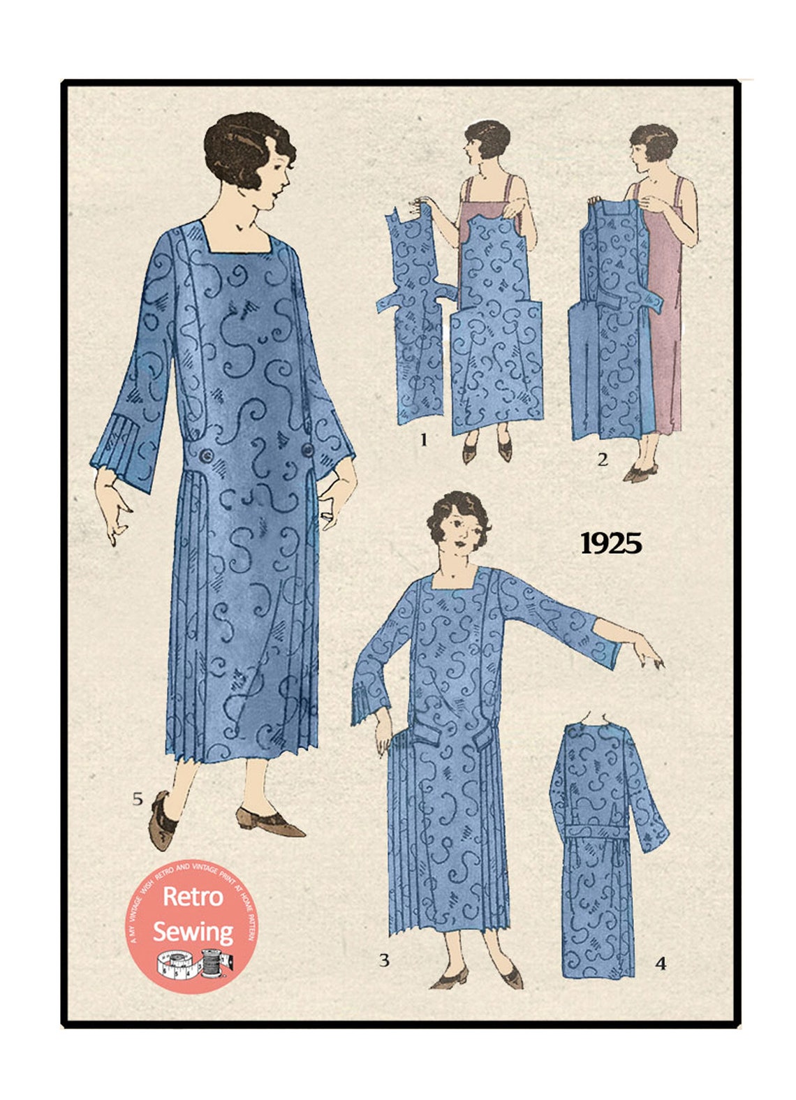 1920s Flapper Day Frock Ready Printed Sewing Pattern Bust 33 - Etsy