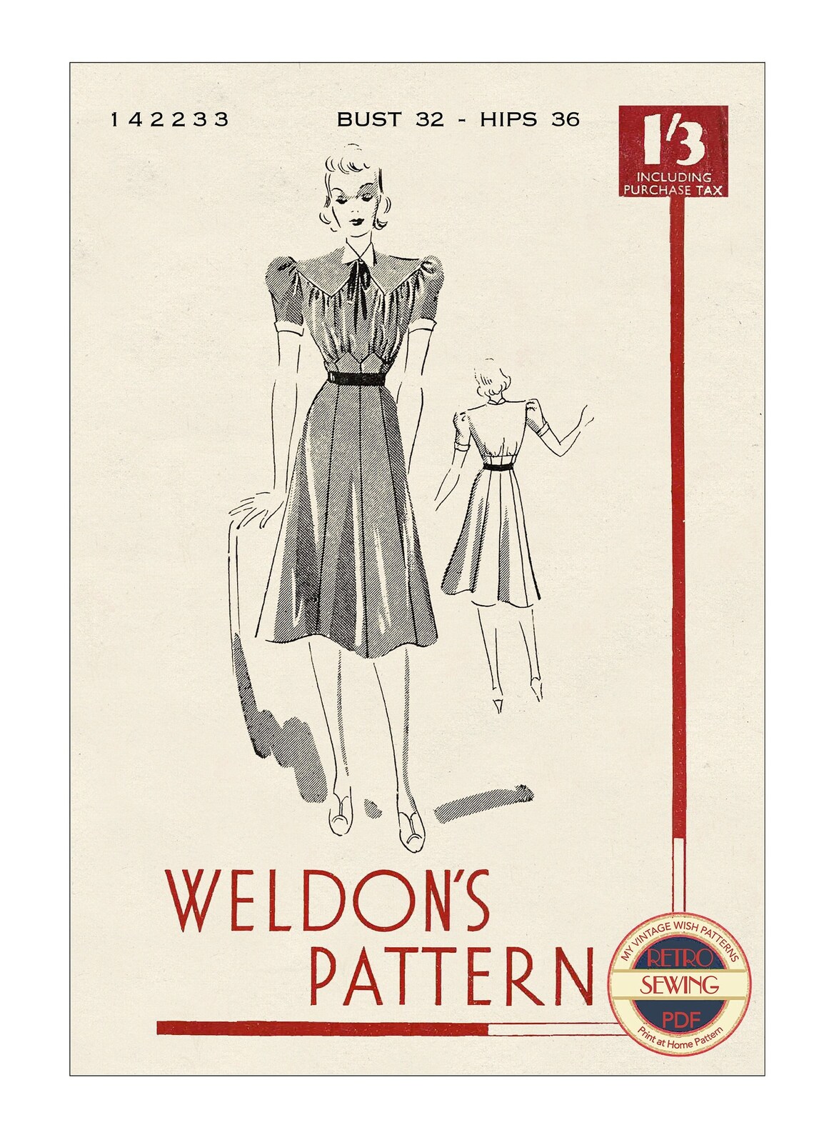 1940s Pretty Afternoon Tea Dress PDF Sewing Pattern Bust 32 - Etsy