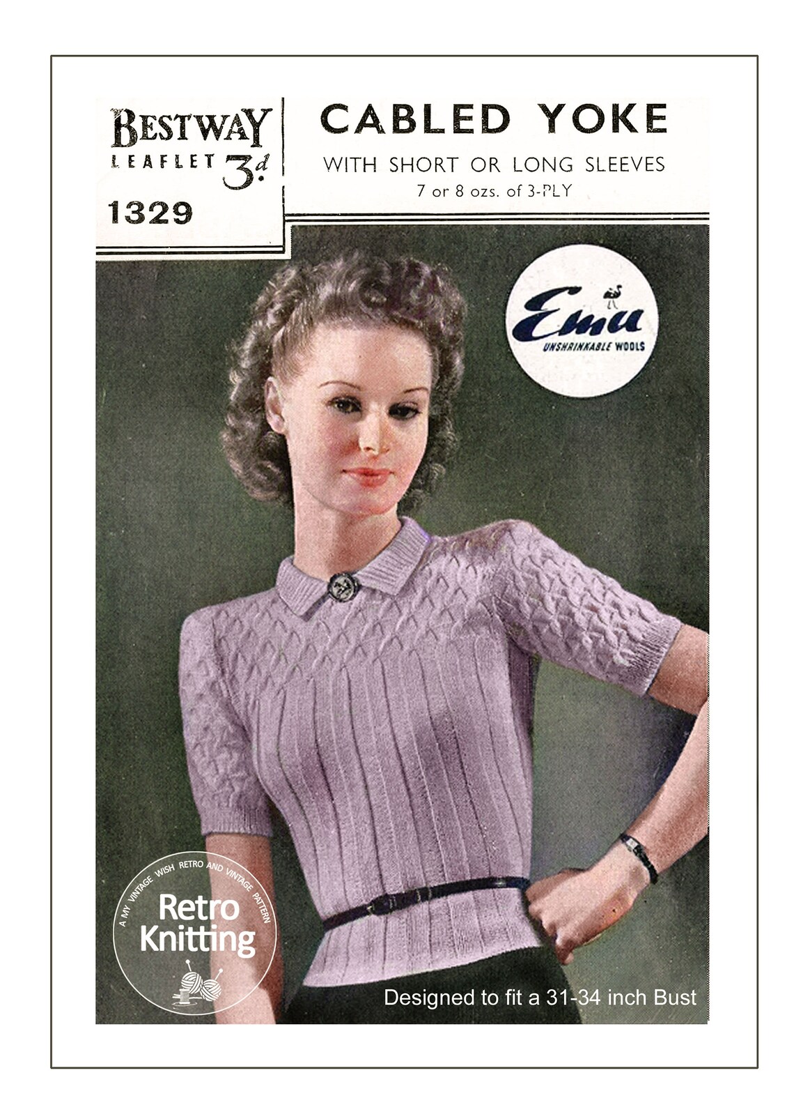 1940's Pretty Cabled Yoke Jumper PDF Knitting Pattern - Etsy