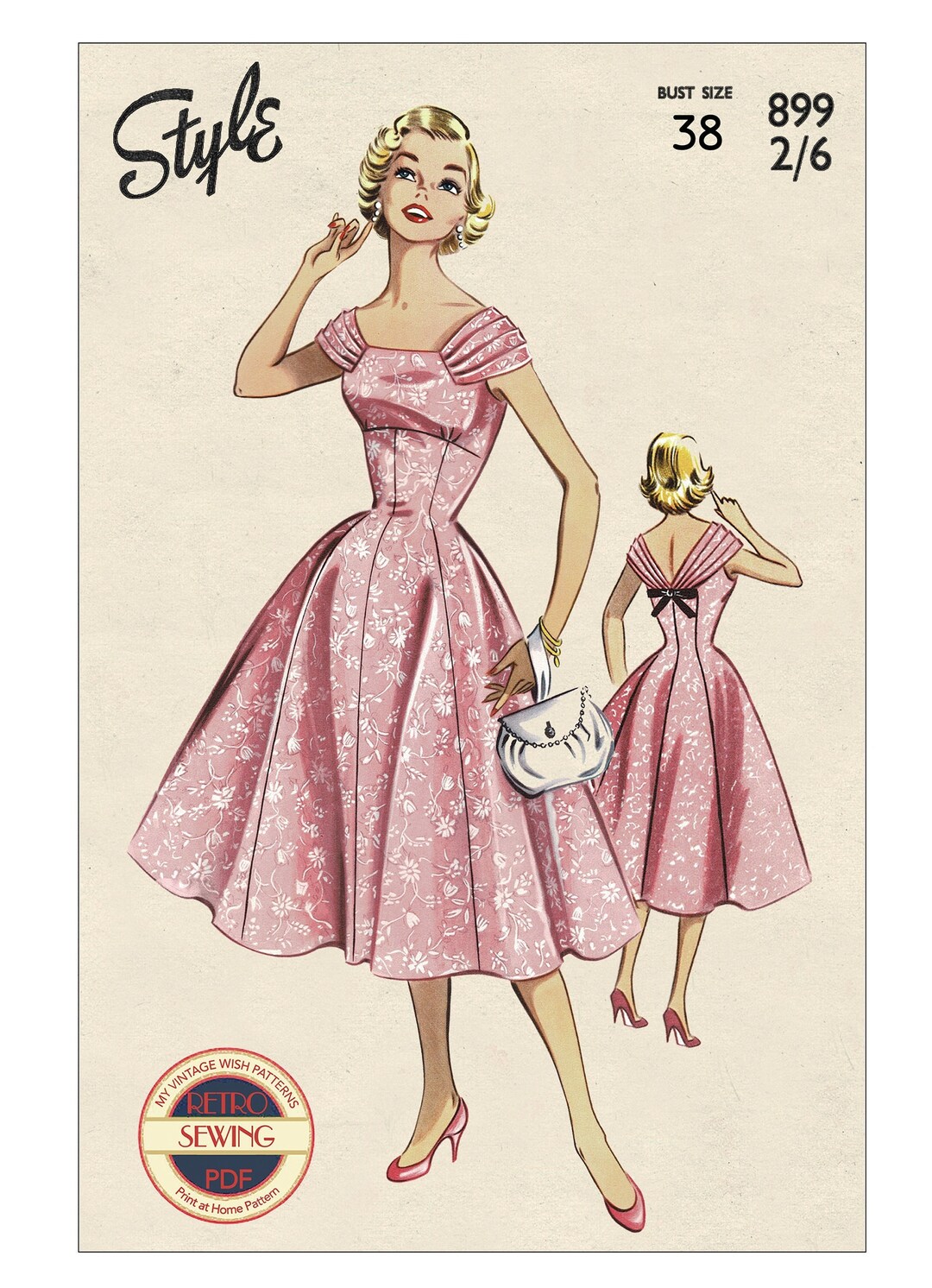 1950s Princess Party Dress PDF Print at Home Sewing Pattern Bust 38 - Etsy