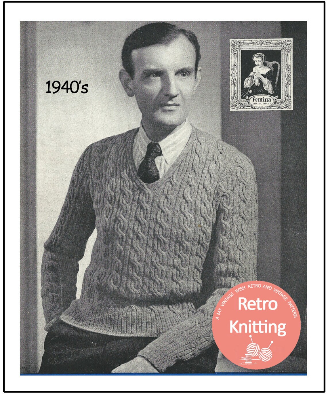 Men's V-neck Cable Sweater PDF Knitting Pattern Chest - Etsy
