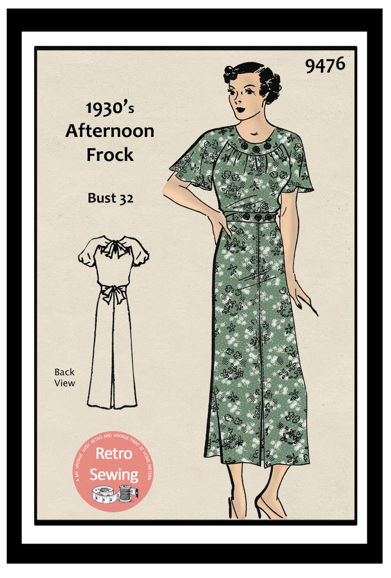 1930s Flutter Sleeve Yoked Tea Dress Pattern Bust 32 Etsy Uk