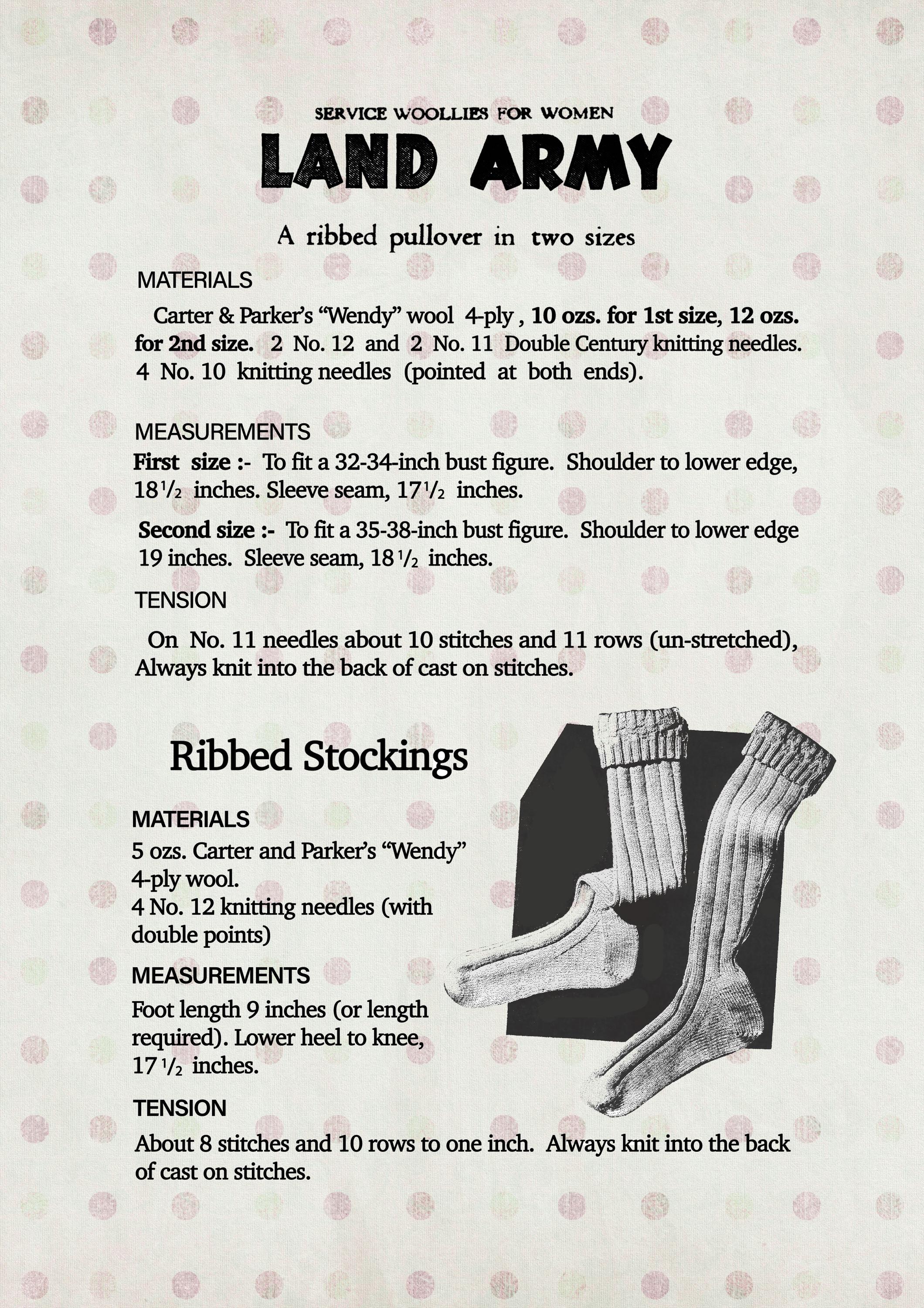 1940s Land Army V-neck Sweater and Socks PDF Knitting Pattern - Etsy UK