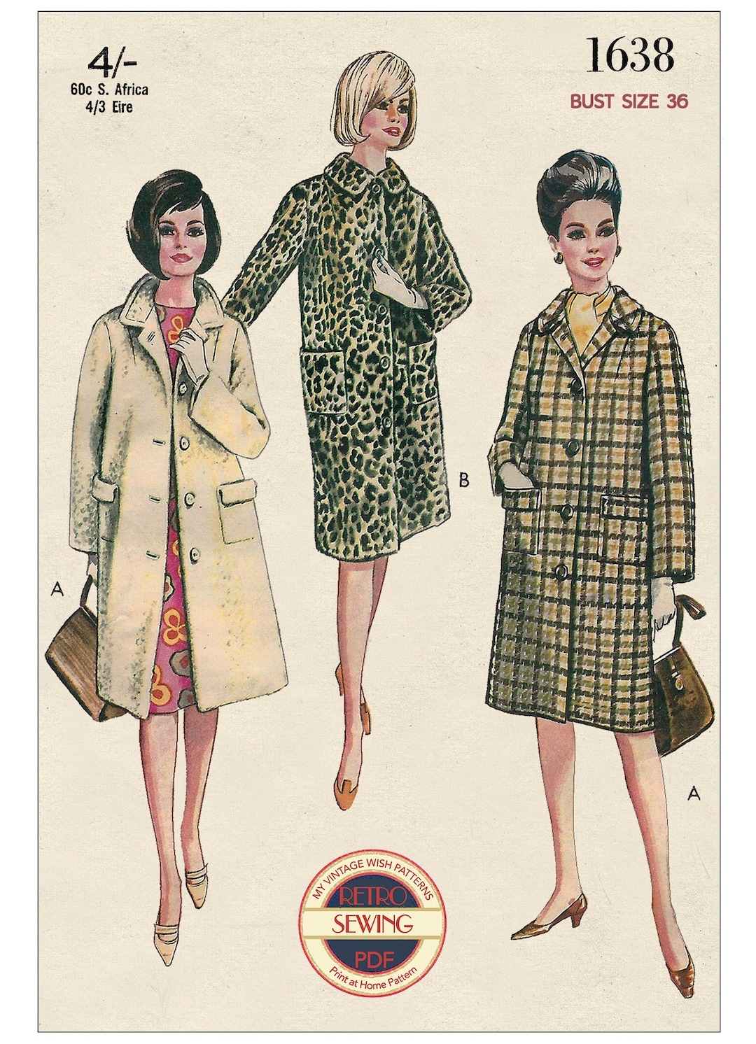1960s Simple Classic Coat PDF Print Sewing Pattern Bust 36 - Etsy