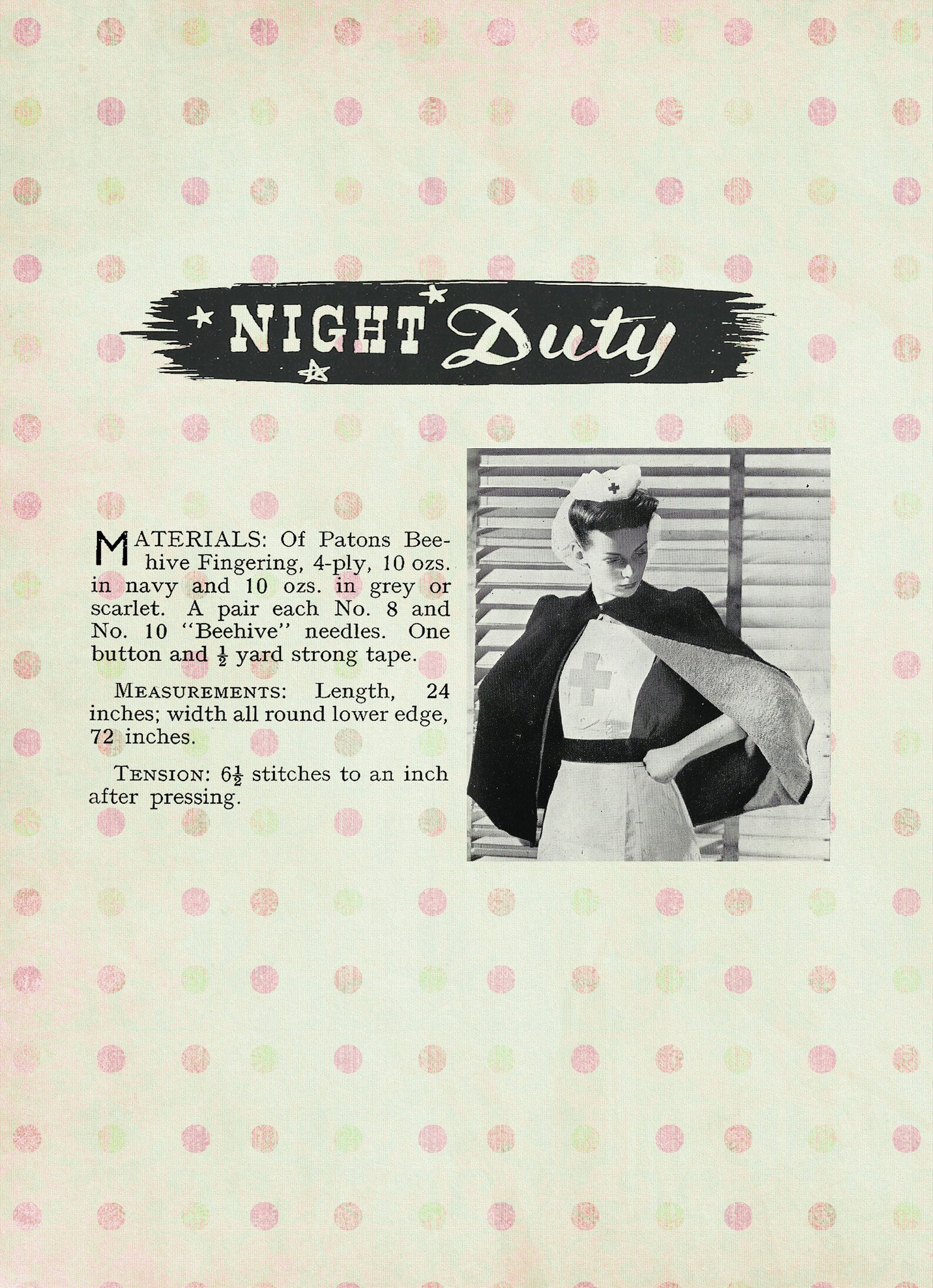 1940's Wartime Nurses Cape PDF Knitting Pattern - Etsy