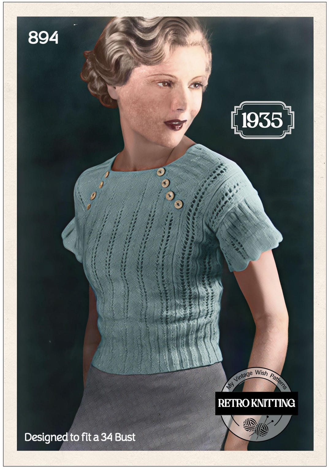 1930s Vintage Knitting Pattern PDF – Flared Sleeve Jumper – Bust 34 ...