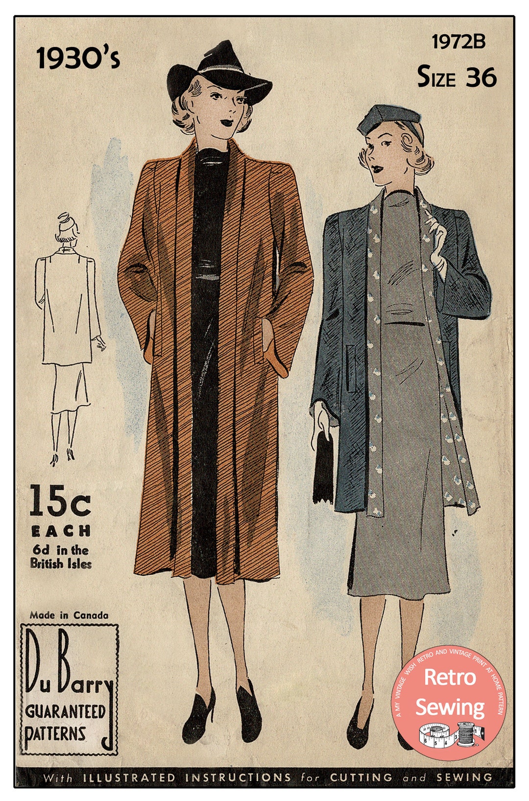 1930s Swagger Style Coat in Two Lengths Ready Printed Sewing Pattern ...