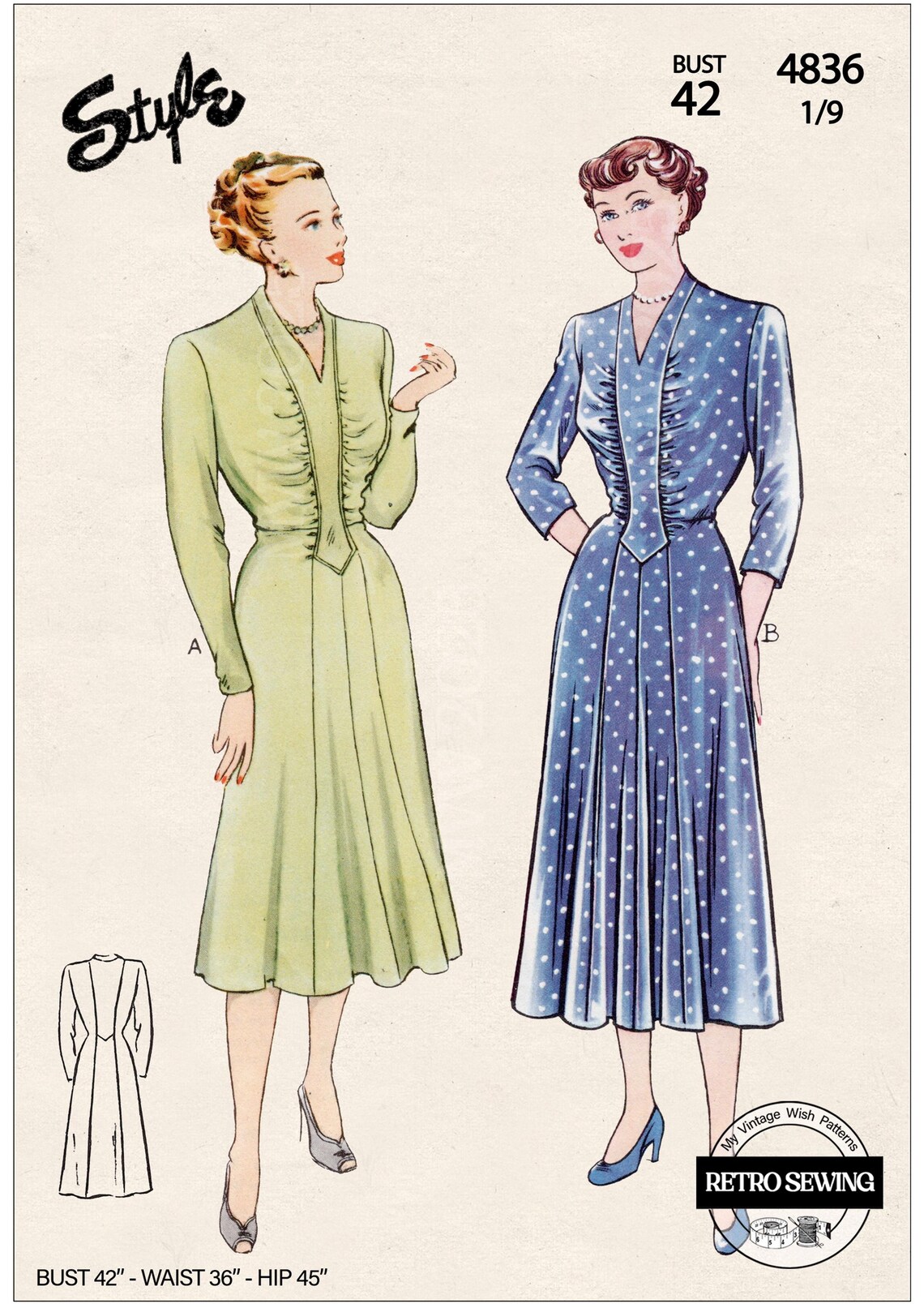 1940s Tea Dress Sewing Pattern PDF: Plus Size Bust 42" - Etsy