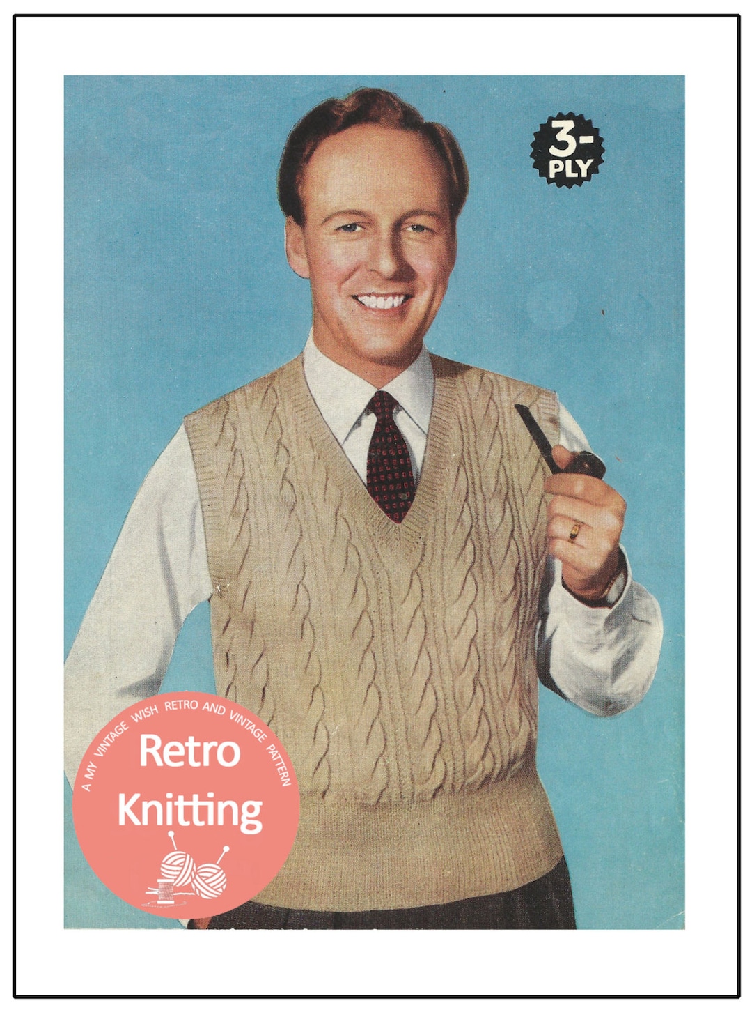 1940s Man's Cable Slip-over Knitting Pattern - Instant Download - PDF ...