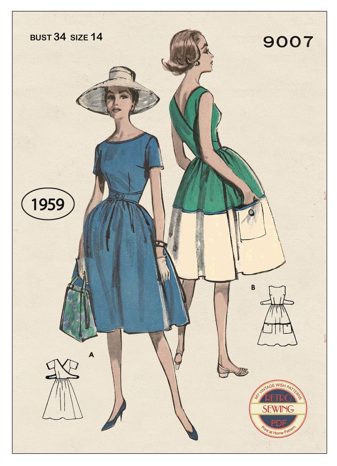 1950s Wrap Around Sun Dress PDF Sewing Pattern Bust 34 - Etsy