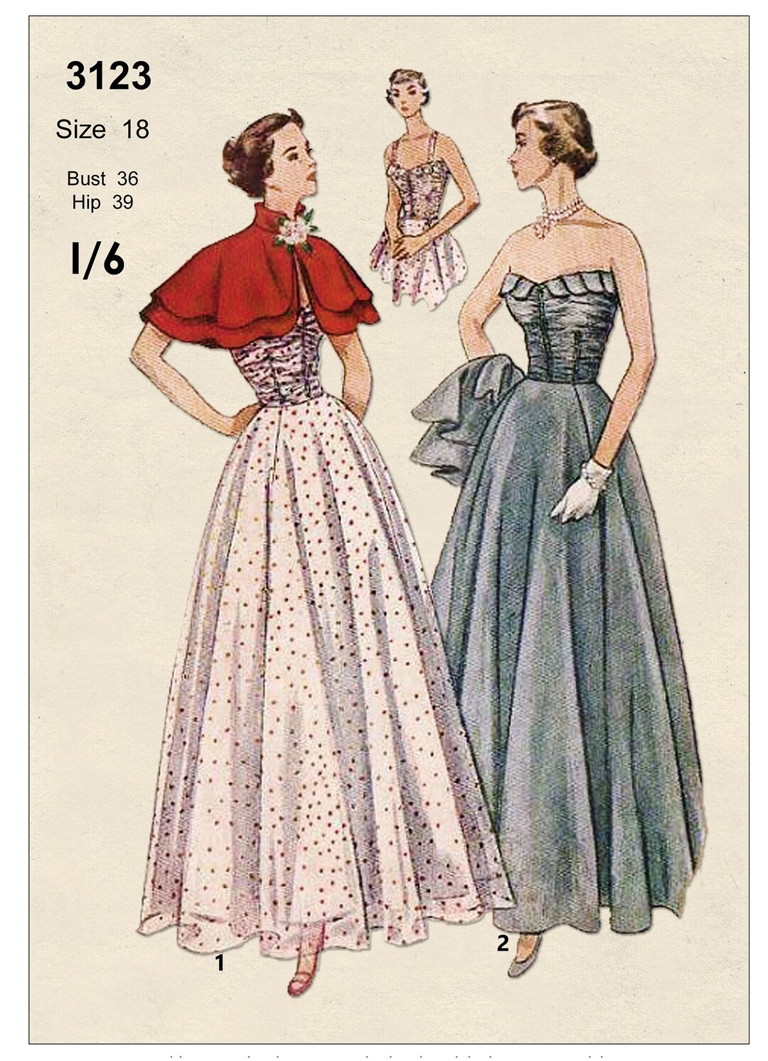 1950s Prom Dress and Cape Sewing Pattern PDF Instant Download - Etsy