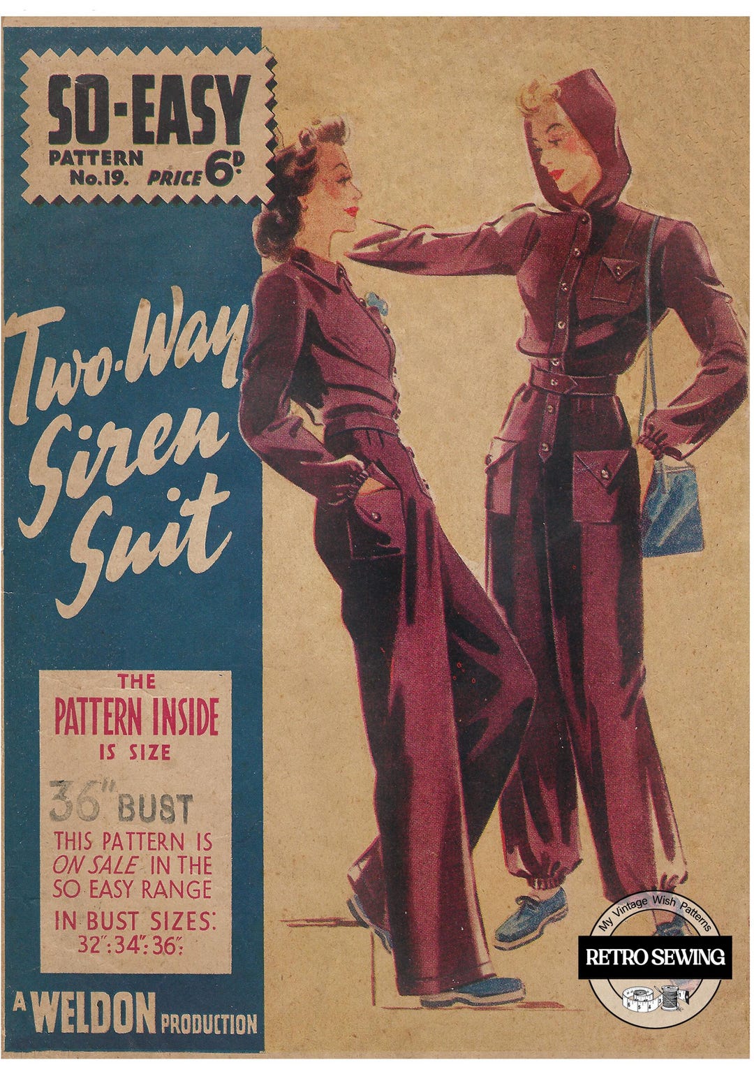 1940s WII Vintage Sewing Pattern - Two Way Siren Suit - Bust 36 - Etsy