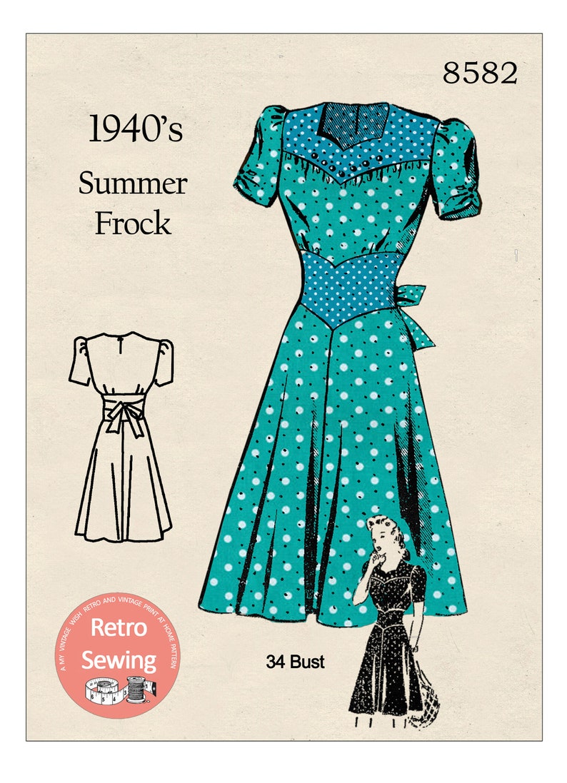 1940s Sweetheart Neckline Tea Dress Pdf Print At Home Etsy