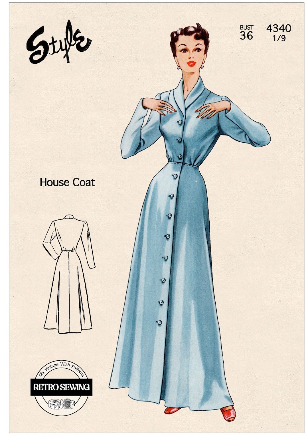 1940's House Coat PDF Sewing Pattern Bust 36 - Etsy