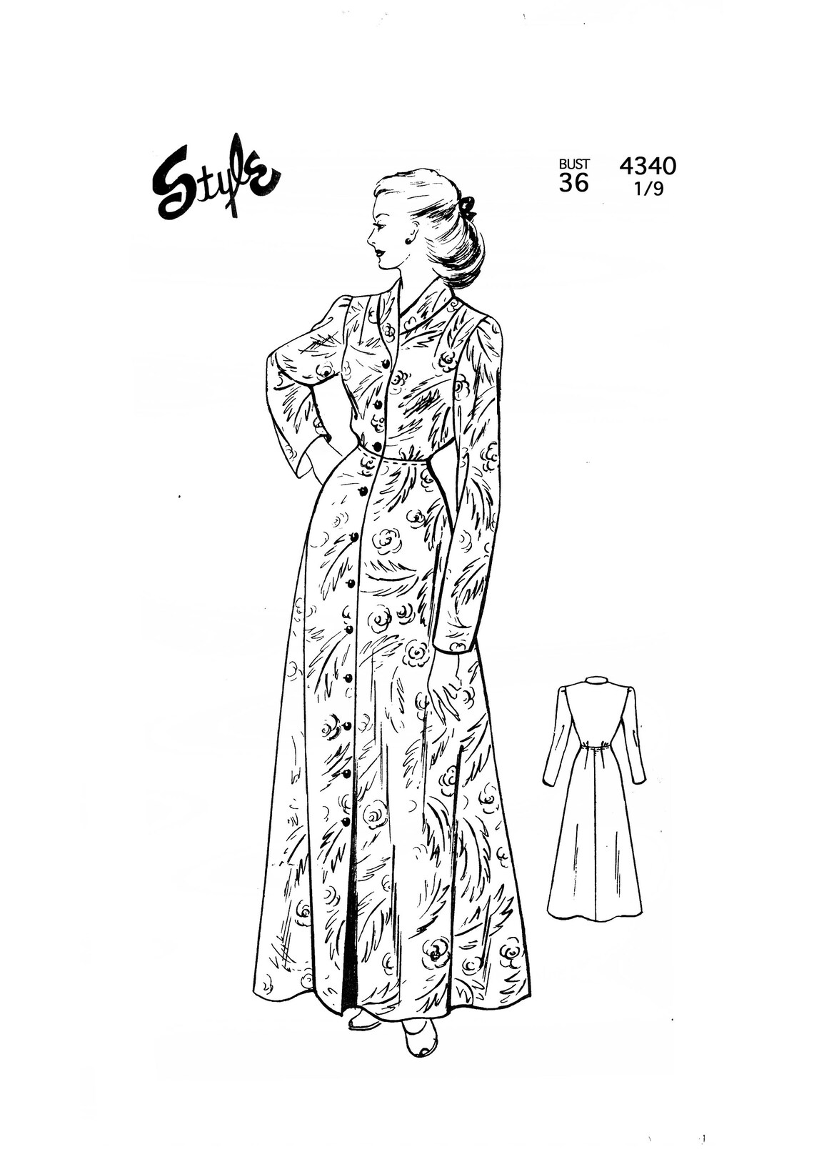 1940's House Coat PDF Sewing Pattern Bust 36 - Etsy