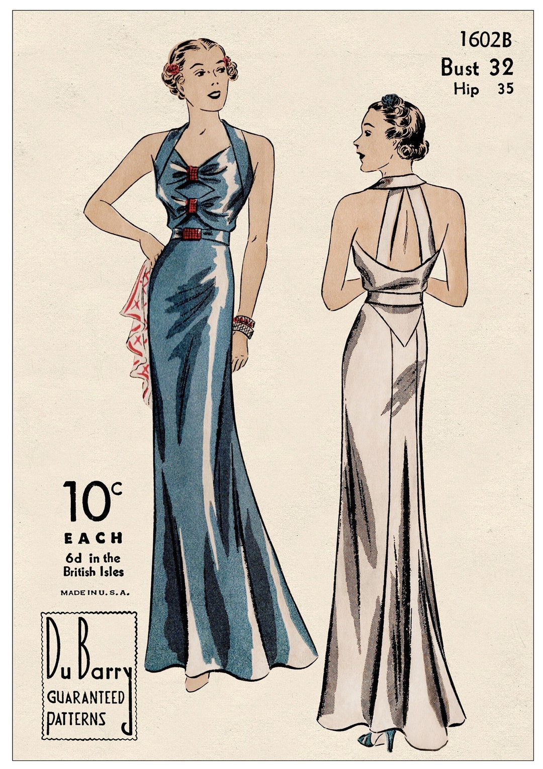 1930s Du Barry Glamorous Evening Gown PDF Sewing Pattern Bust 32 - Etsy