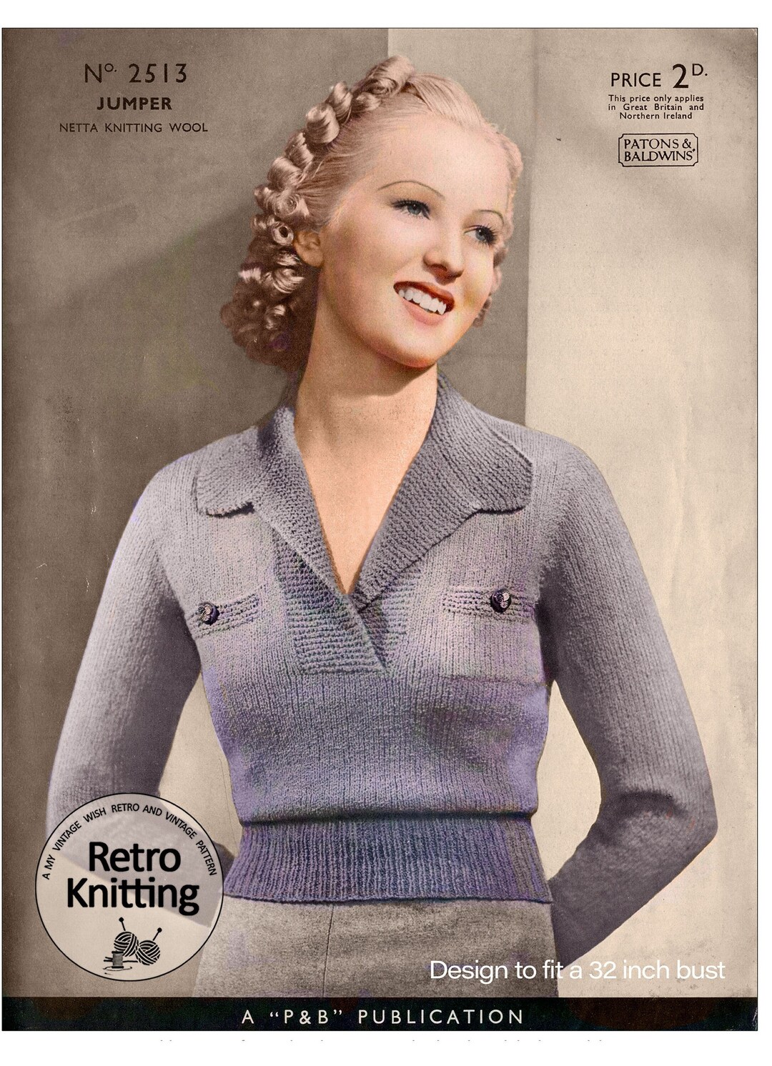 1930s Esme Autumn Jumper PDF Knitting Pattern Bust 32 - Etsy