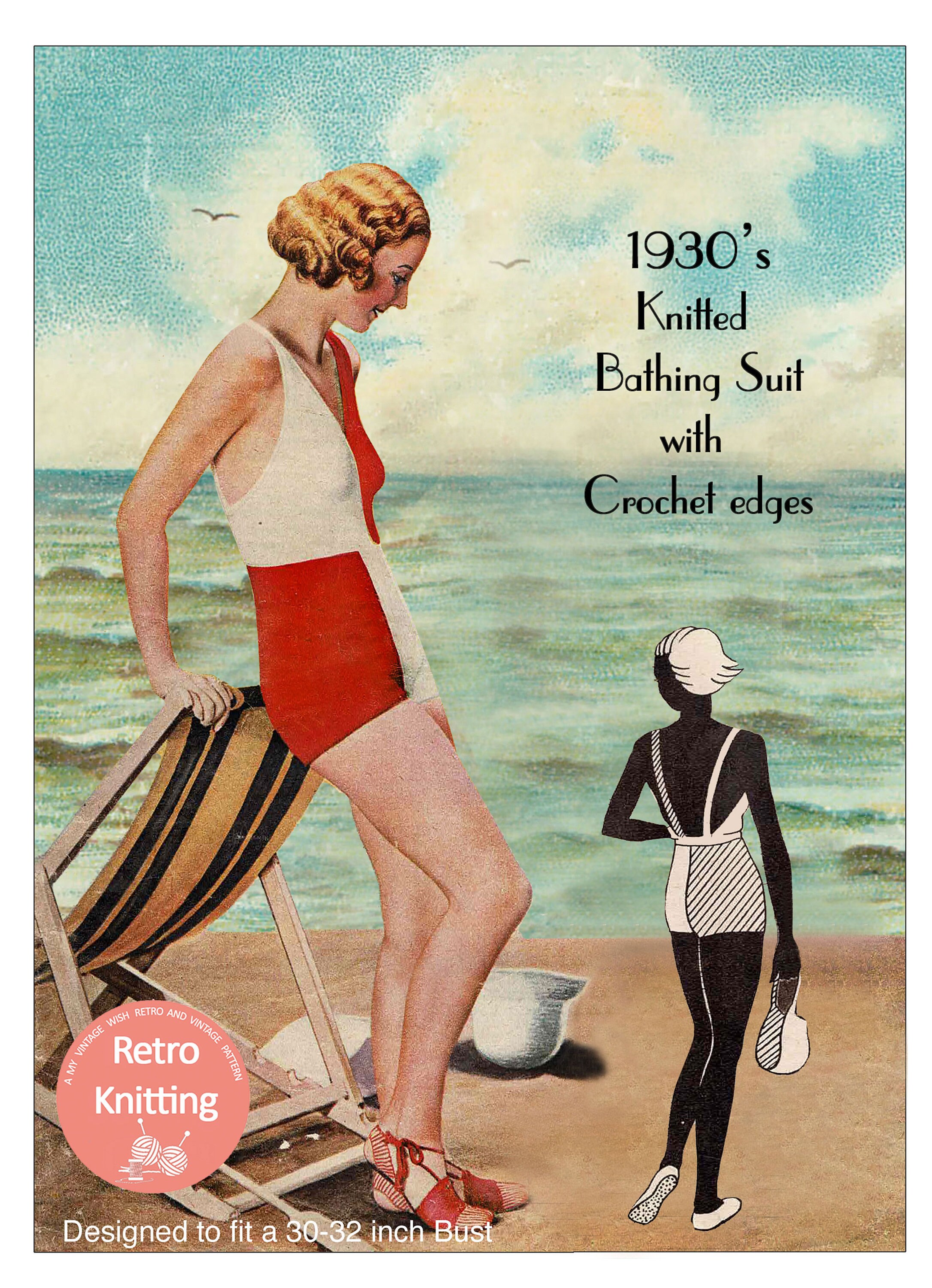1930's Easy Colour Bloc Bathing Suit Knitting Pattern - Etsy