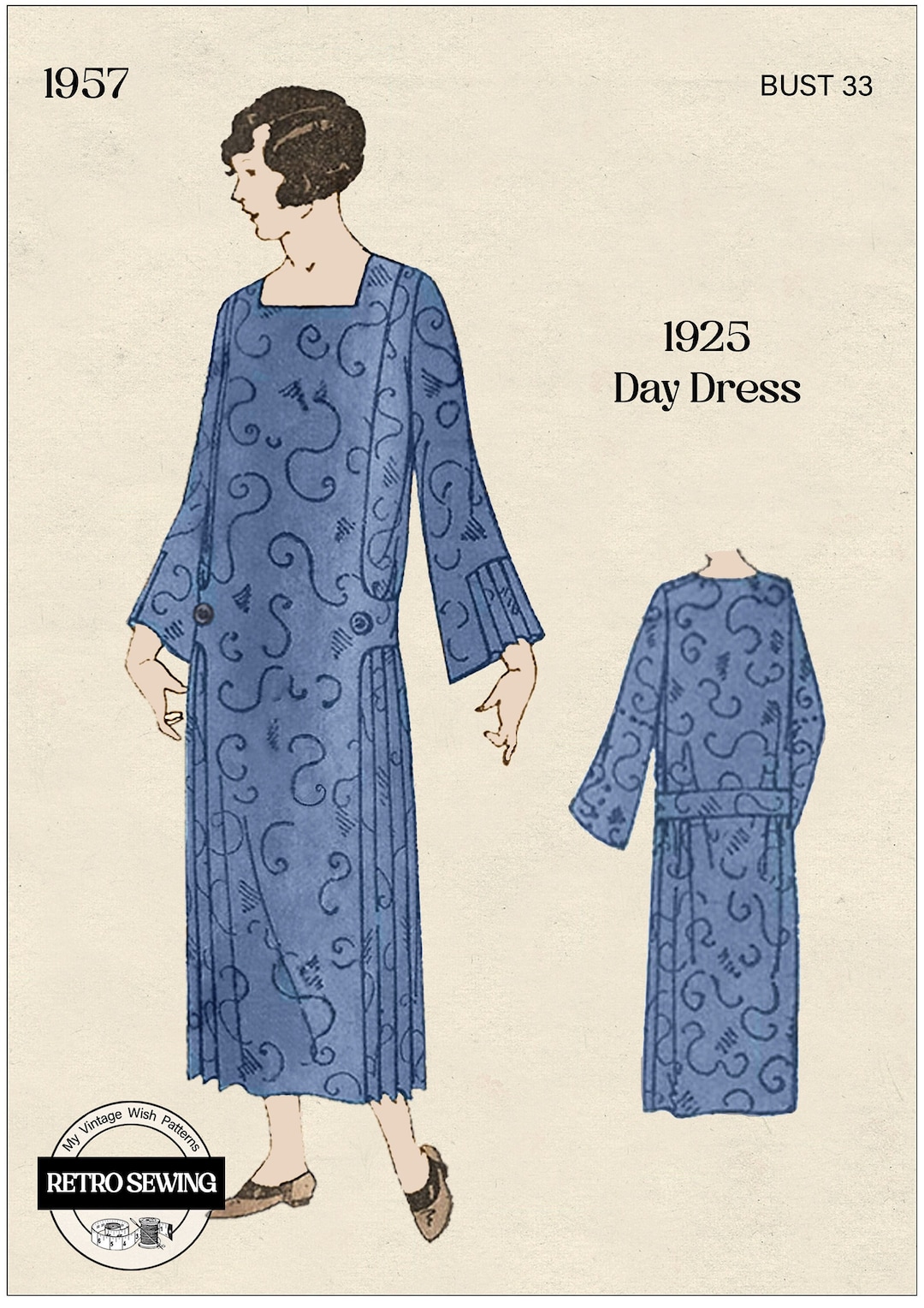 1920s Flapper Bell Sleeve Dress PDF Sewing Pattern - Etsy