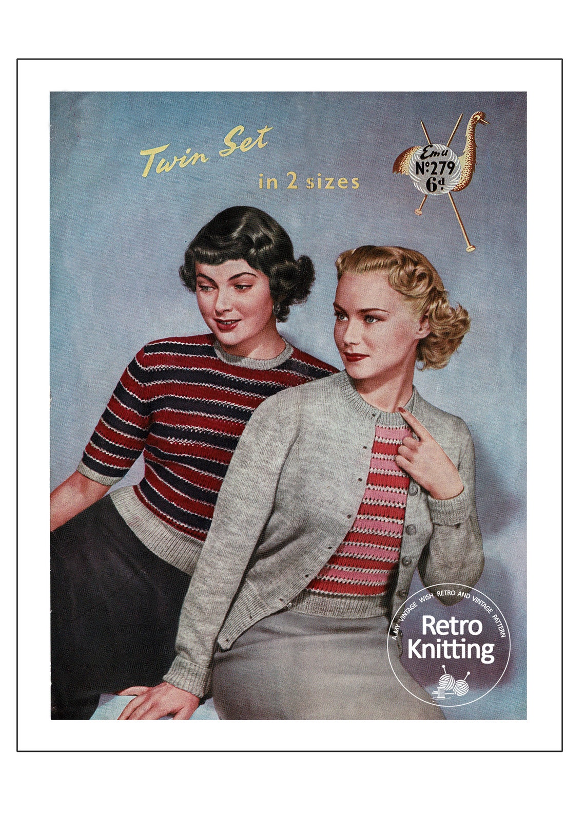 1940's Striped Twin Set Knitting Pattern in Two Sizes 34 and 36 - Etsy