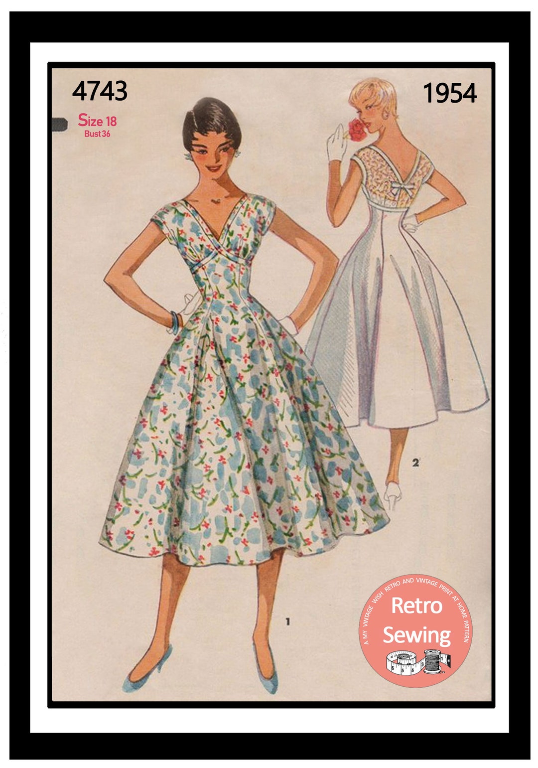 1950s Pin up Style Empire Line Dress Sewing Pattern, Paper Version - Etsy