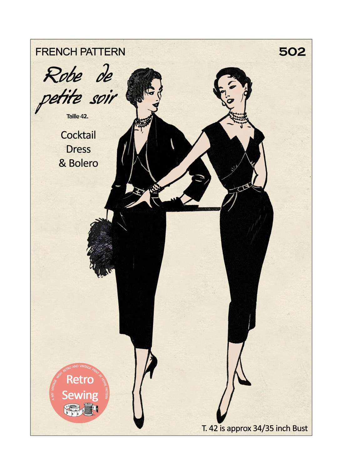1950's Wiggle Dress and Bolero Vintage French Sewing Pattern - PDF ...