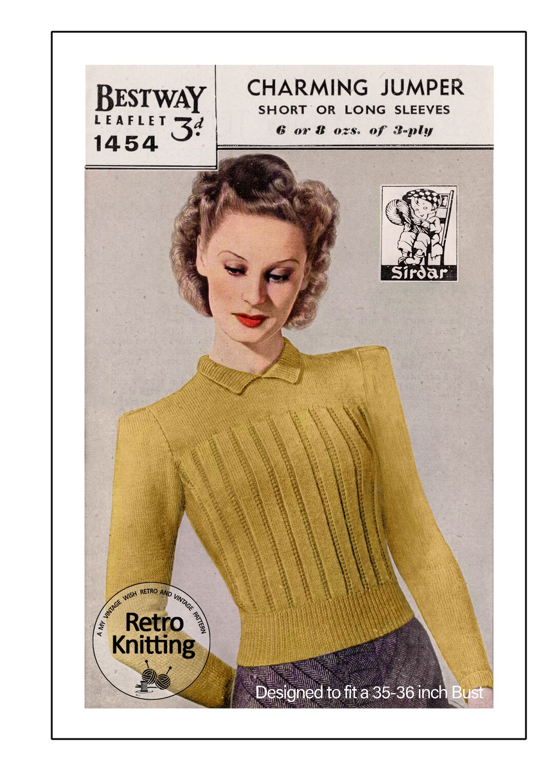 1940s Yoked Jumper PDF Knitting Pattern Bust 35-36 - Etsy