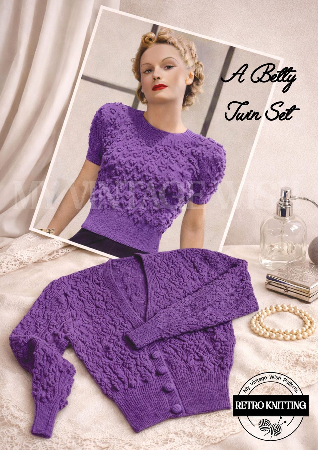 Vintage 1940s Twin Set Knitting Pattern PDF | Betty Cardigan & Jumper ...