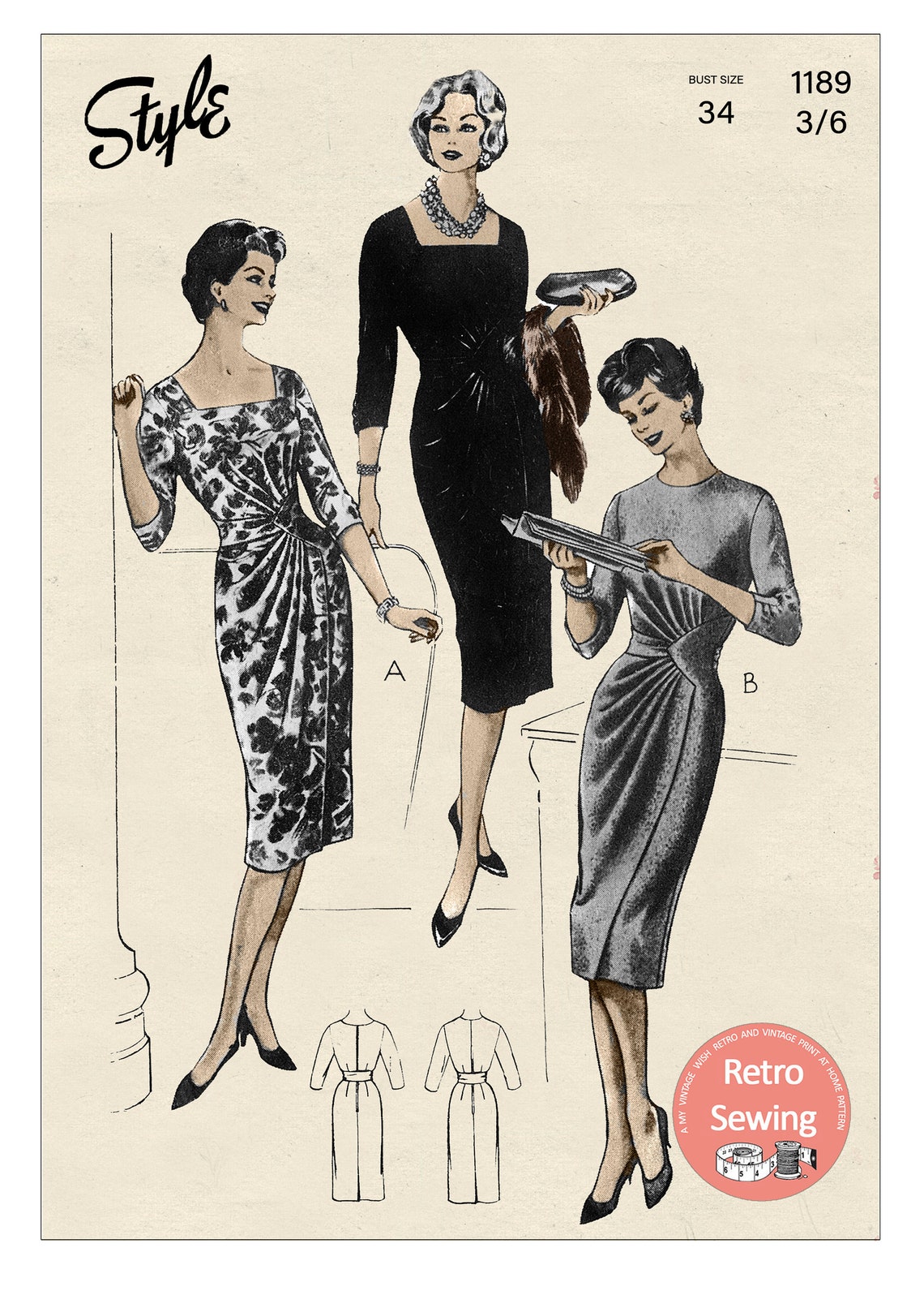 1950s Draped Cocktail/day Dress Sewing Pattern PDF Instant - Etsy