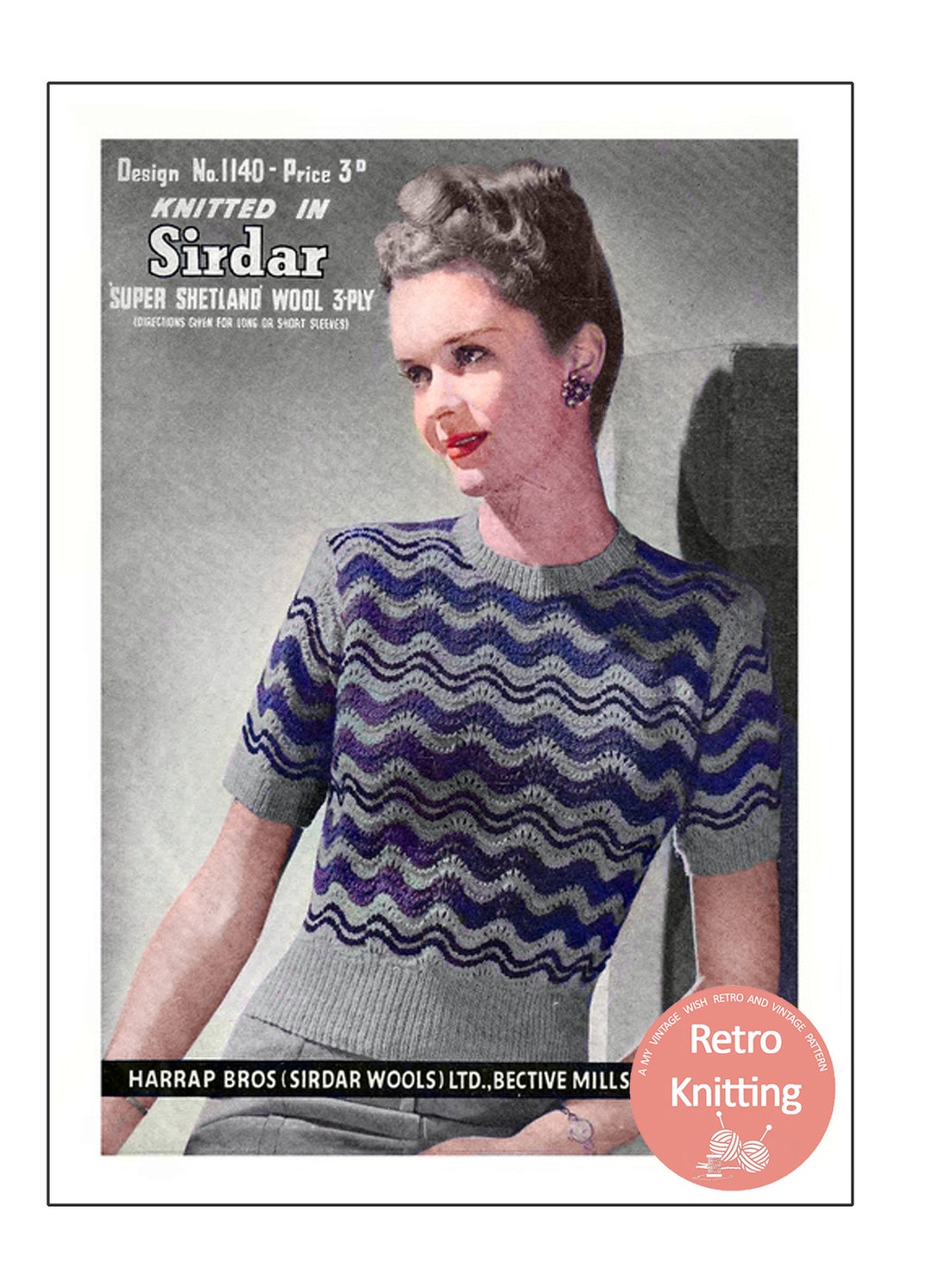 1940's Pretty Wave Stripe Sweater PDF Knitting Pattern - Etsy
