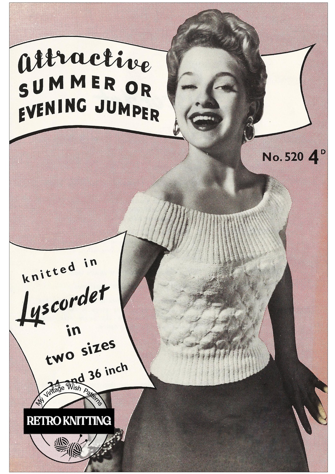 1950's Pin up off Shoulder Sweater PDF Knitting Pattern in Two Sizes - Etsy