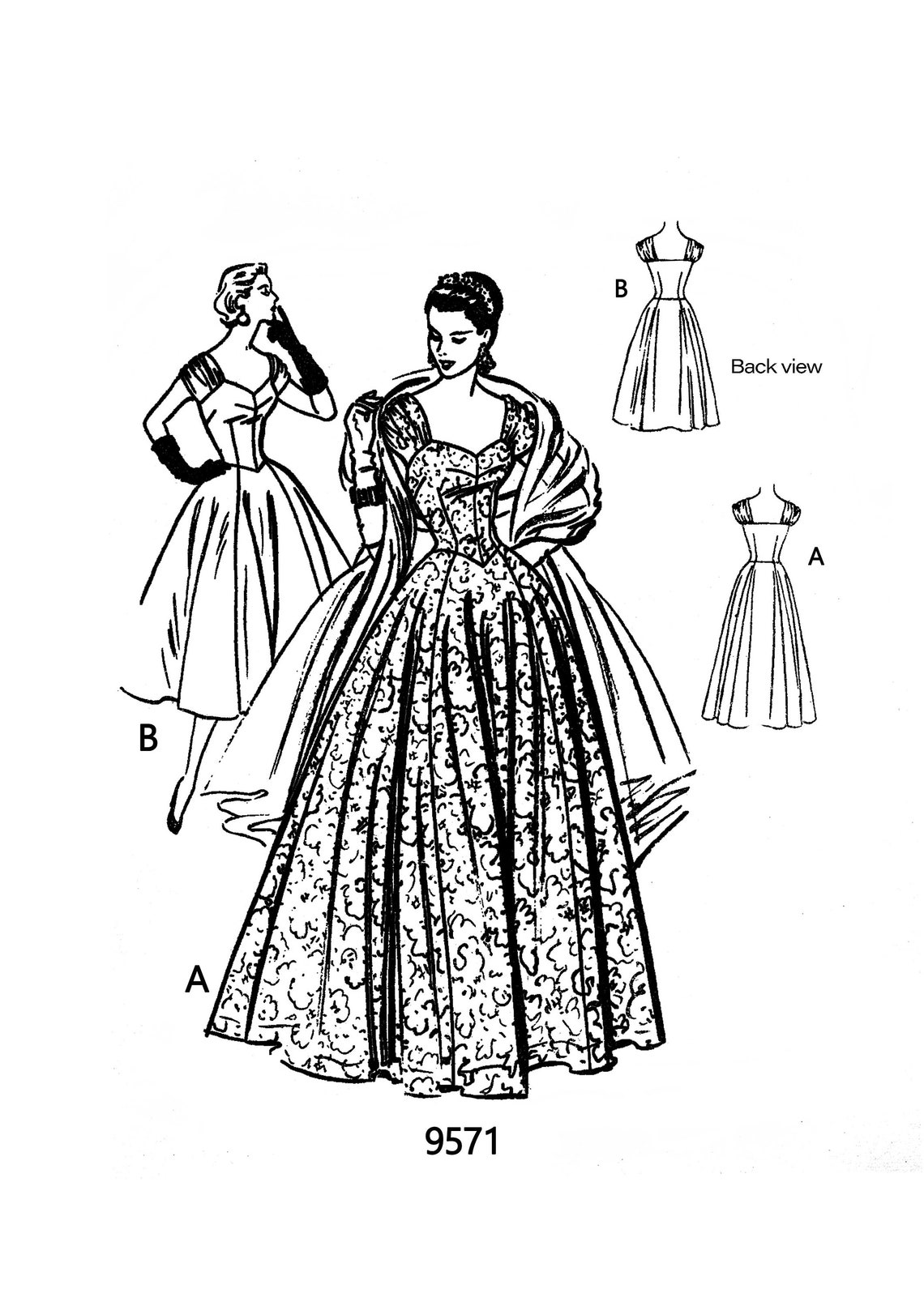 1950's Prom Ball Gown in Two Lengths PDF Sewing Pattern Bust 34 - Etsy