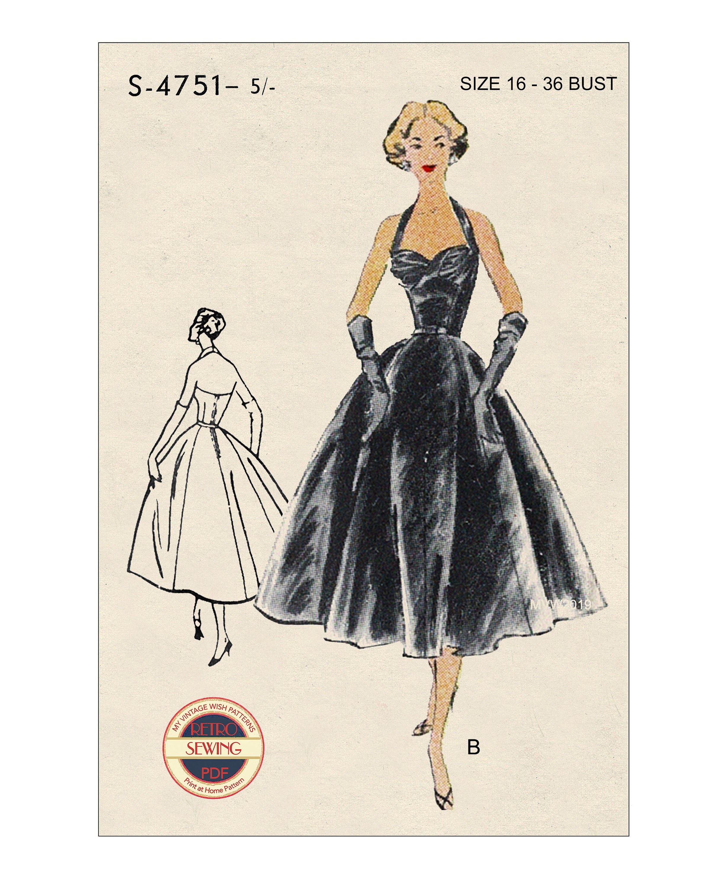 1950s Halter Evening Dress PDF Print at Home Sewing Pattern - Etsy