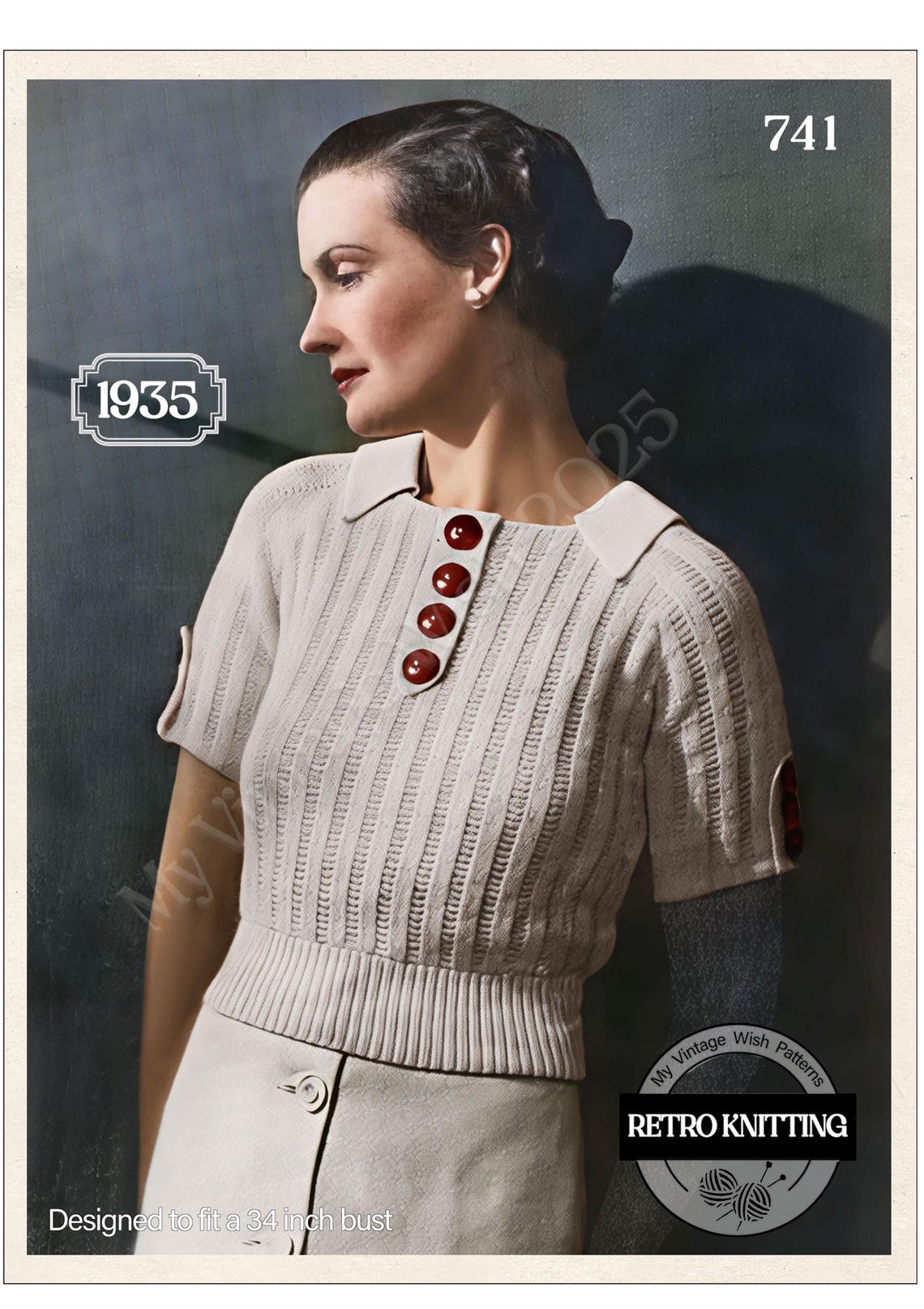 1930s Vintage Knitting Pattern PDF – Easy Tab Jumper – Bust 34 ...