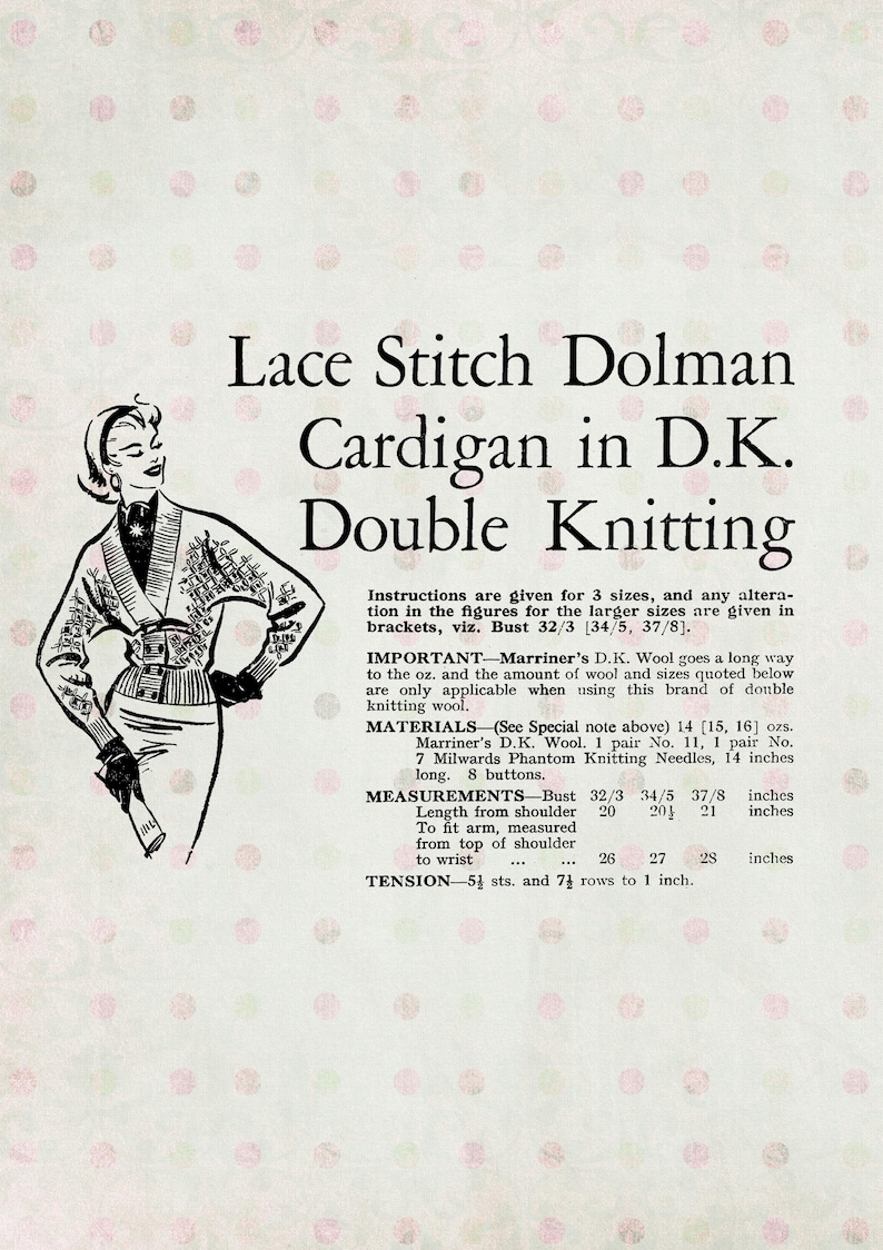 1950's Dolman Cardigan PDF Knitting Pattern in Three Sizes - Etsy