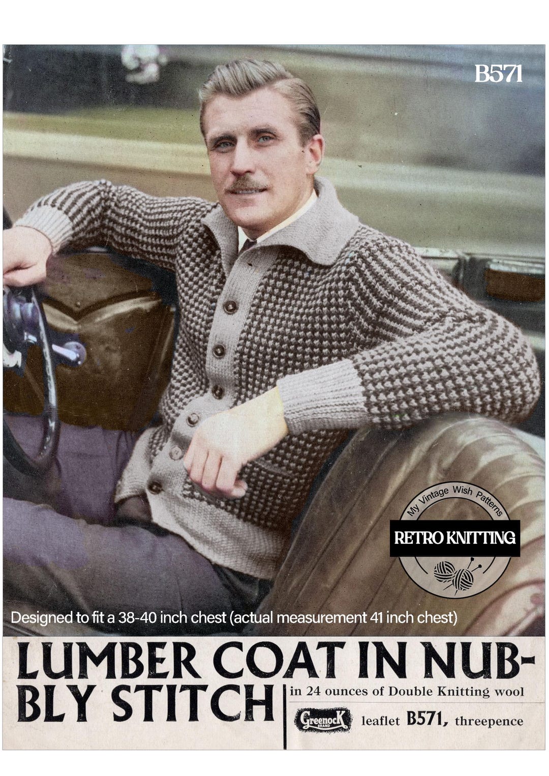 1940s Men's Lumber Coat Knitting Pattern | Vintage PDF | Chest 38-40 - Etsy