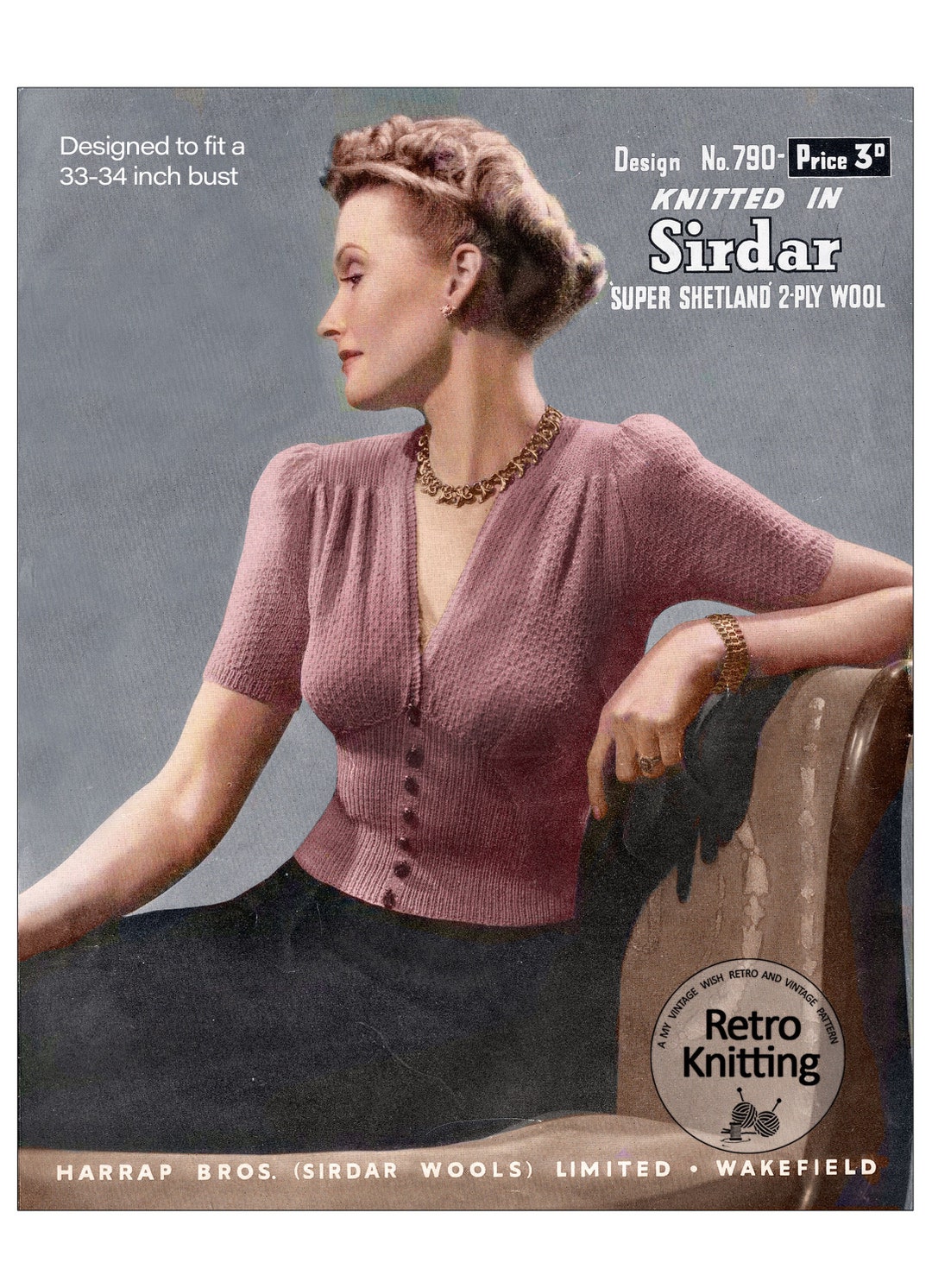 1940s Wartime V Neck Jumper PDF Knitting Pattern Bust 33-34 - Etsy