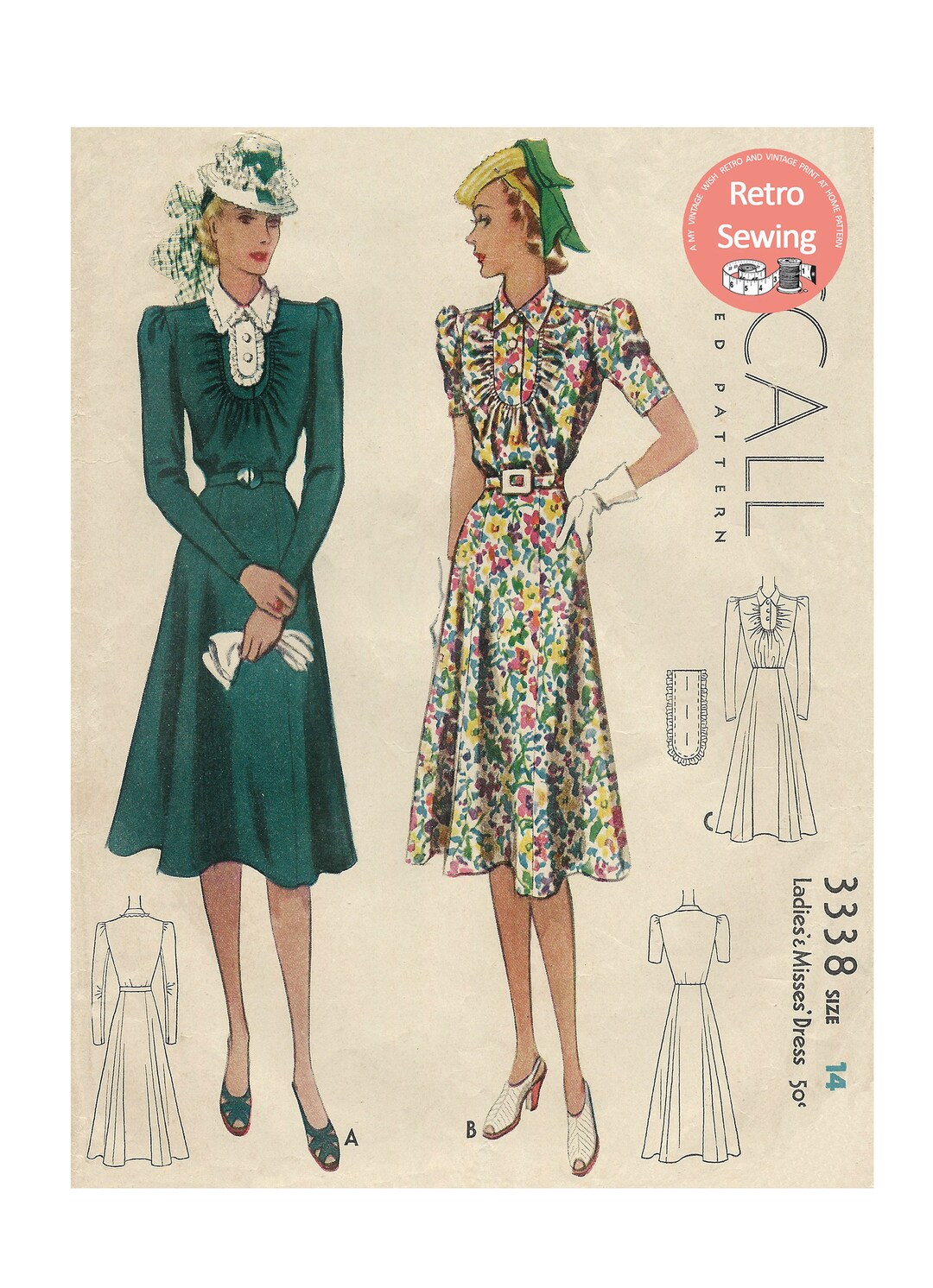 1930's Stylish Afternoon Tea Dress PDF Sewing Pattern Bust 32 - Etsy