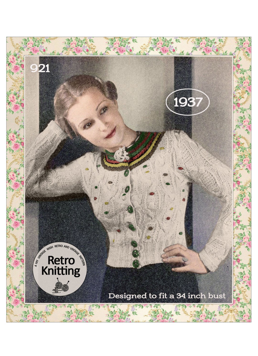 1940s Tyrolean Jumper PDF Knitting Pattern Bust 34 - Etsy