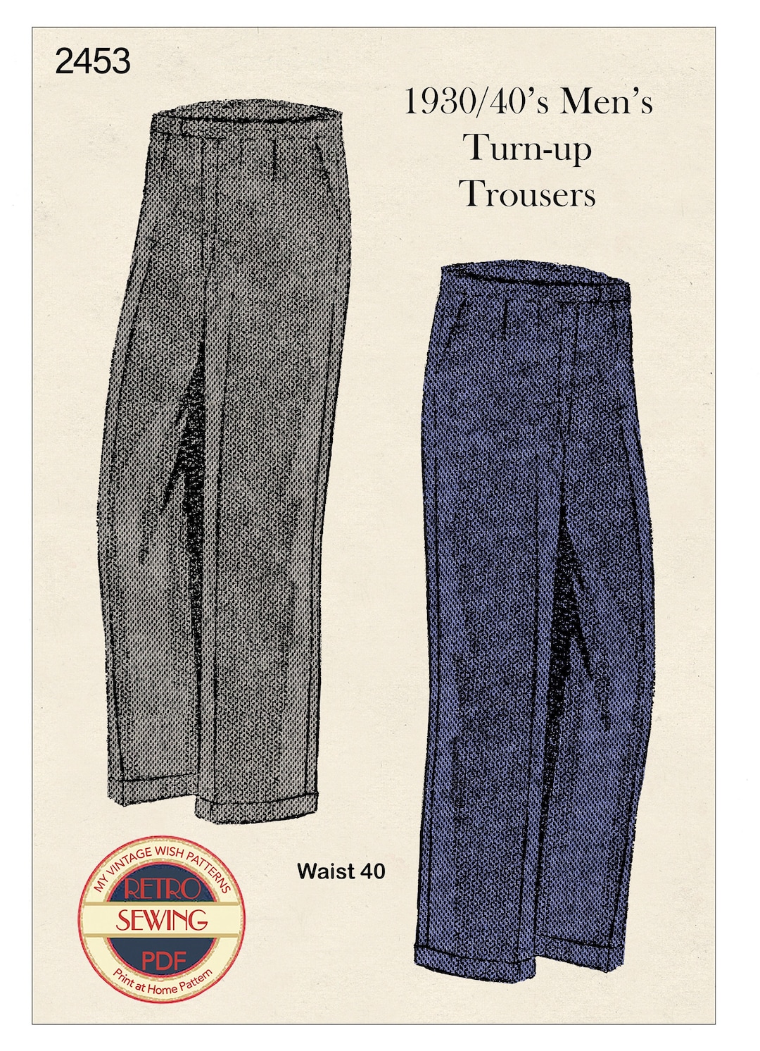 Men's Trousers Sewing Pattern – Classic Tailored Fit – 40" Waist – PDF ...