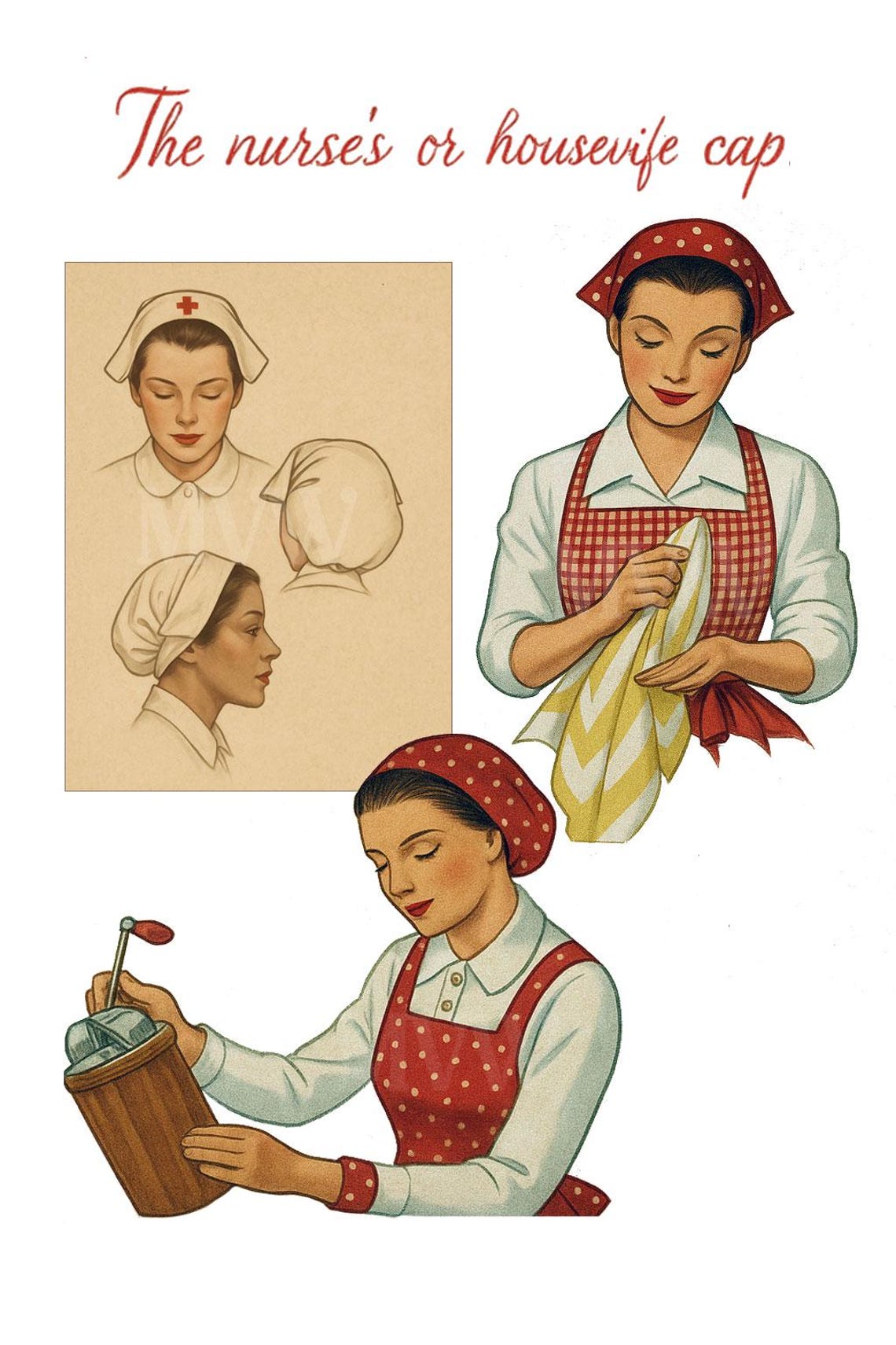 1940s Nurse Cap Sewing Pattern: Retro Housewife Hat DIY (printable PDF ...