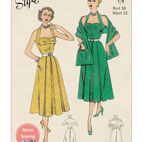 1950s Halter Dress and Jacket-blouse Sewing Pattern PDF - Etsy UK