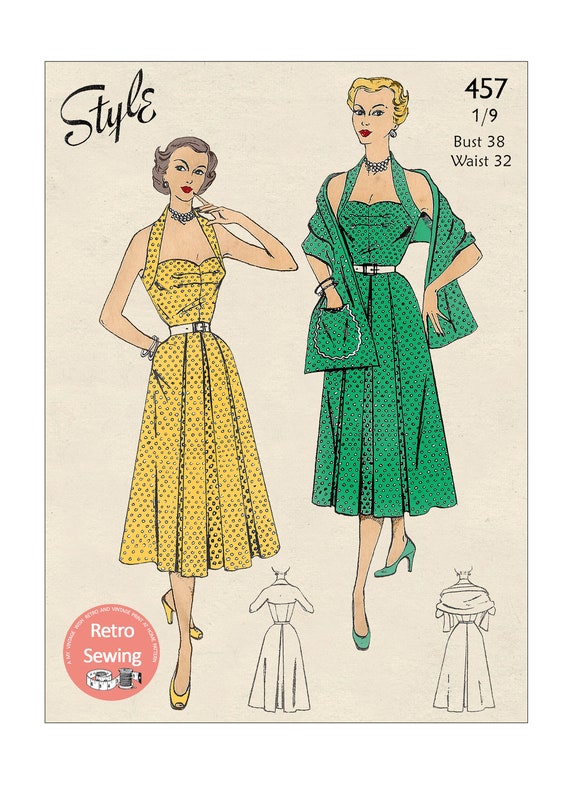 1940's Halter Dress and Stole PDF Sewing Pattern 38 Bust | Etsy