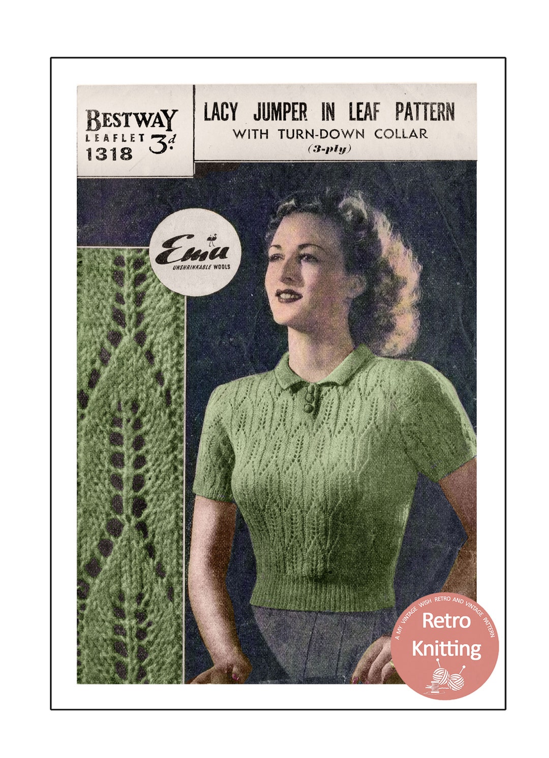 1940s Pretty Lace Jumper PDF Knitting Pattern Bust 34 - Etsy