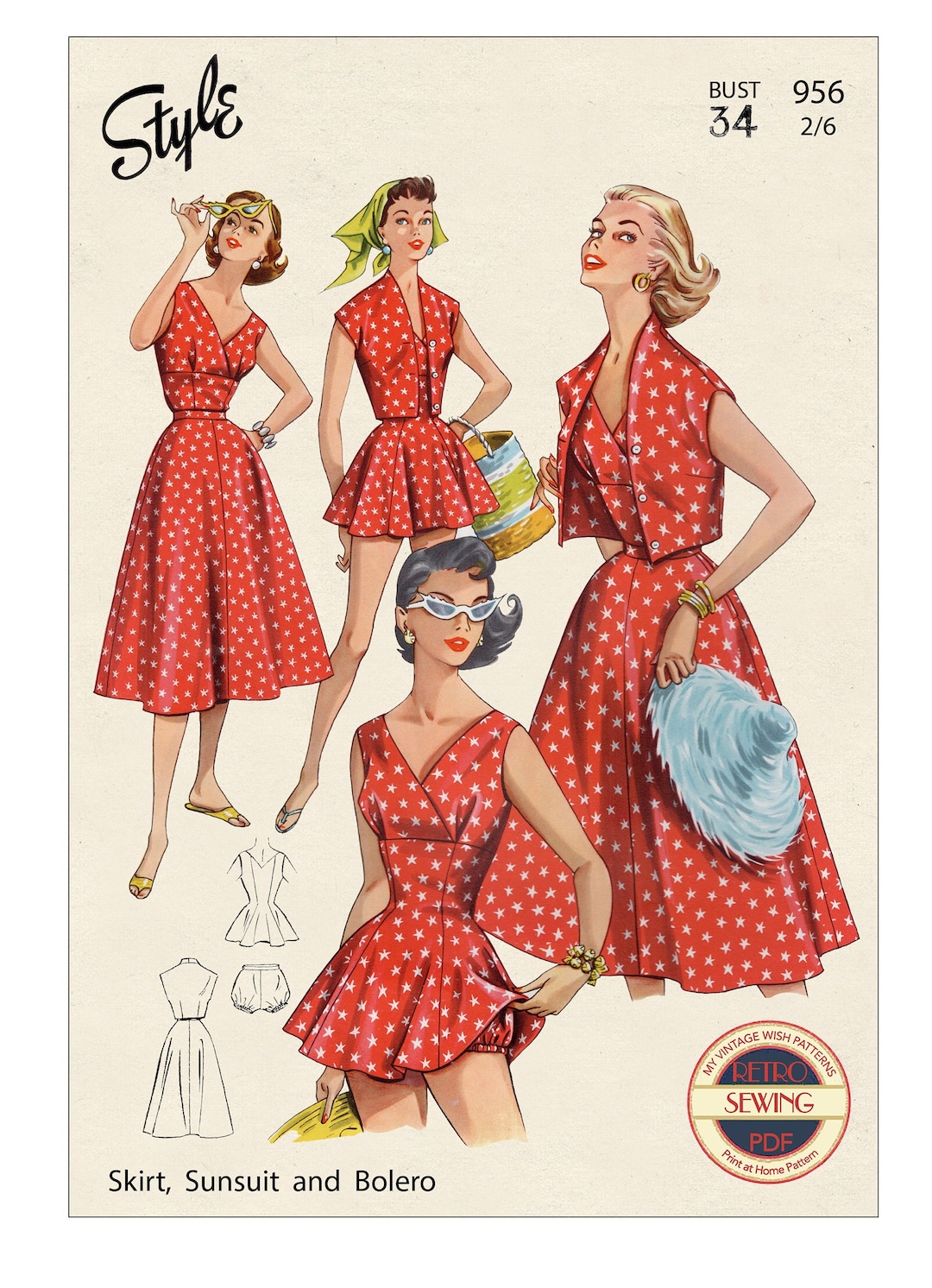 1950s Skirt, Sunsuit and Bolero Sewing Pattern Bust 34 - Etsy
