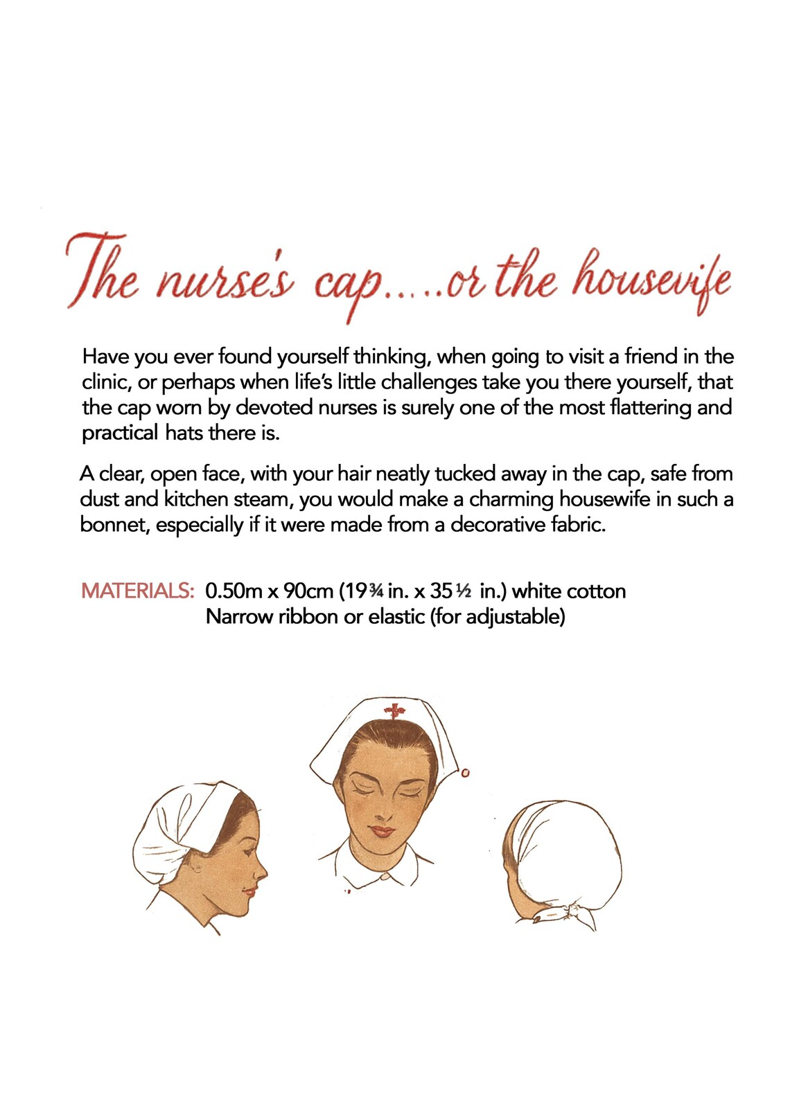 1940s Nurse Cap Sewing Pattern: Retro Housewife Hat DIY (printable PDF ...