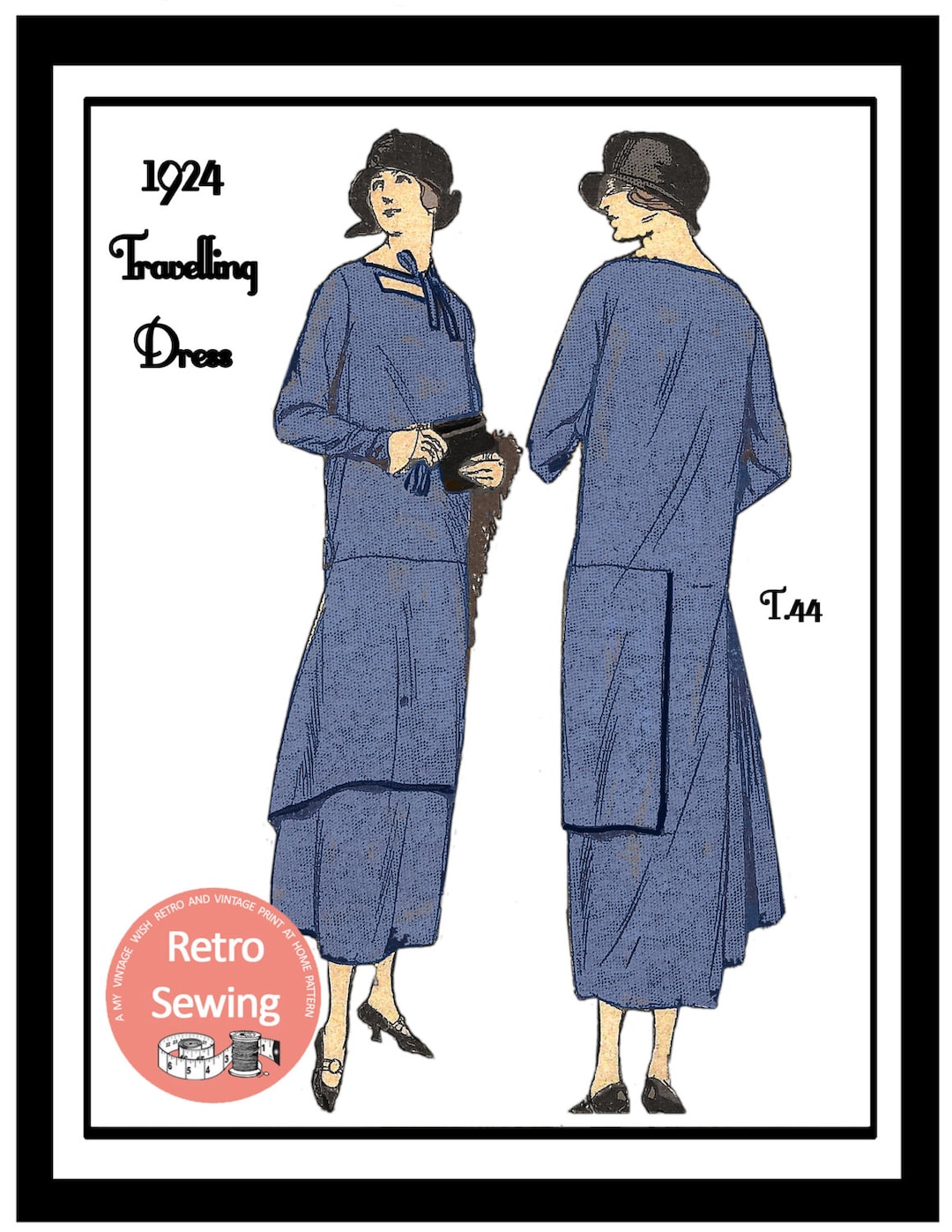 1920s Flapper Travelling Dress Ready Printed Sewing Pattern Bust 34-36 ...