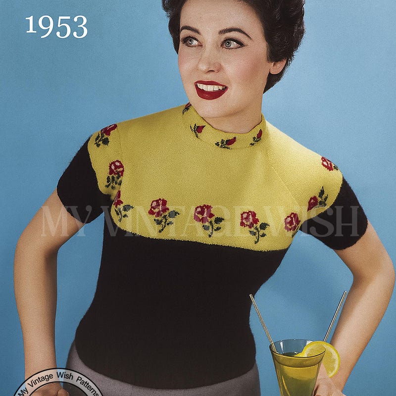 Vintage Rose Sweater 1950s - Etsy Israel