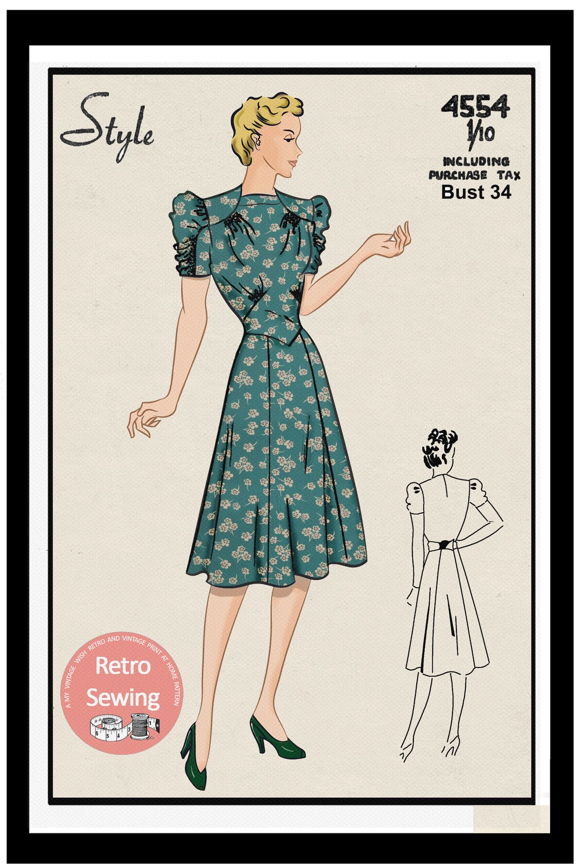 1940s Wartime Tea Dress With High Neck Sewing Pattern - PDF Instant ...