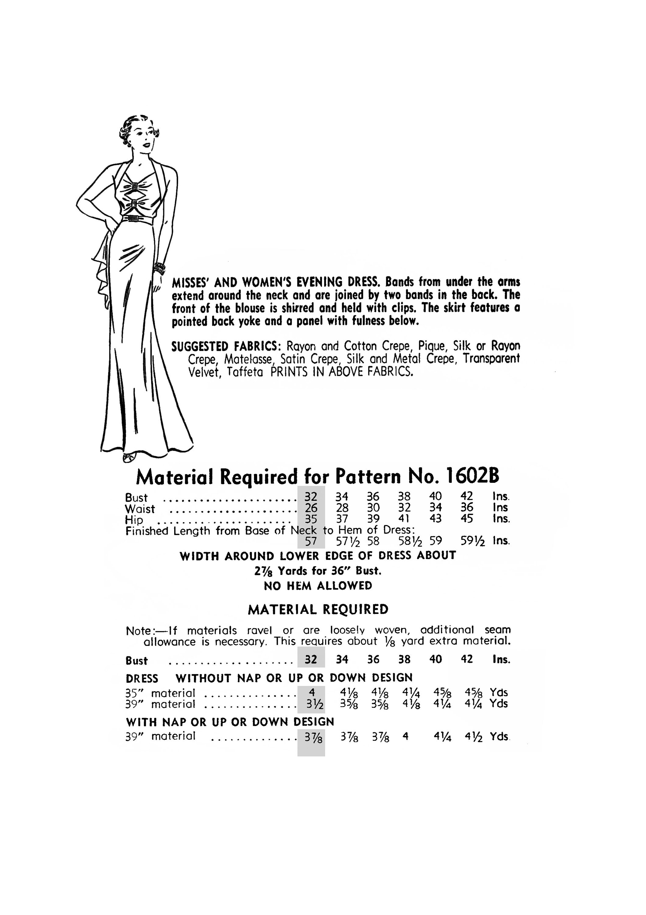 1930s Du Barry Glamorous Evening Gown PDF Sewing Pattern Bust 32 - Etsy